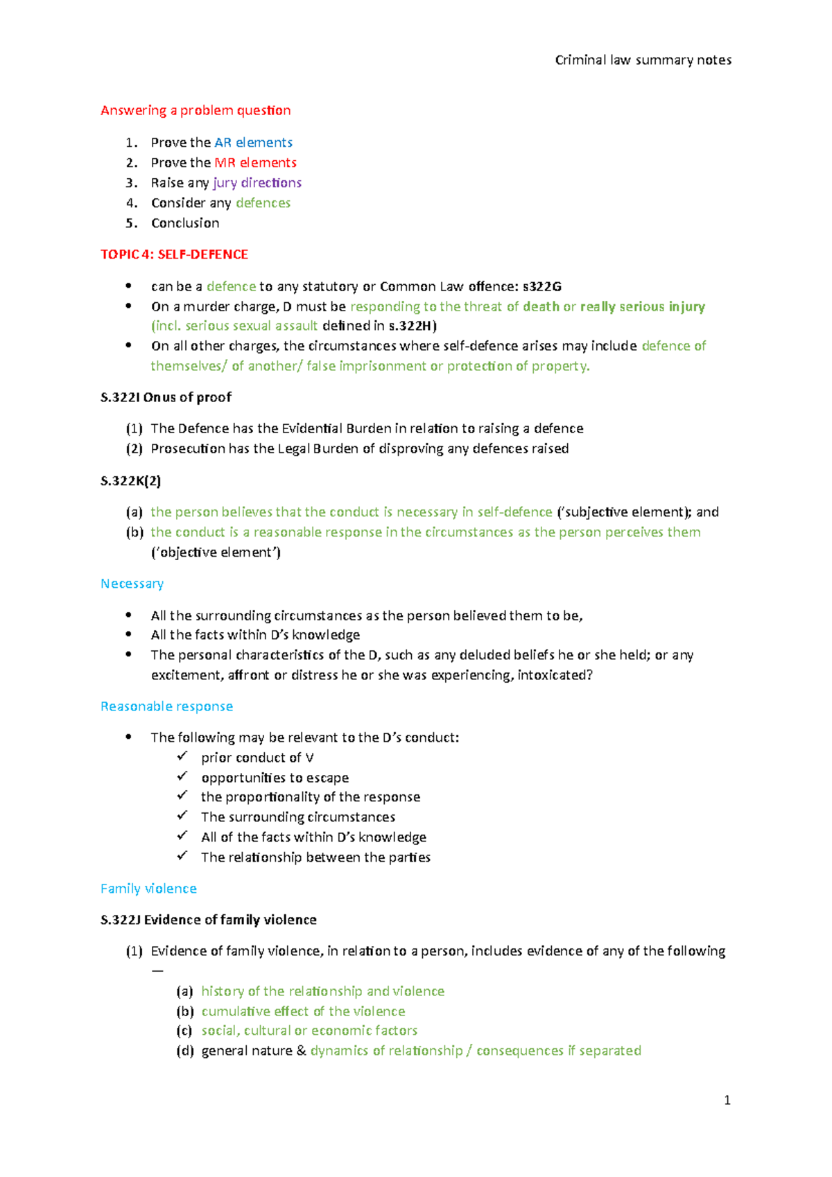 Criminal Law Summary notes - Answering a problem question Prove the AR ...