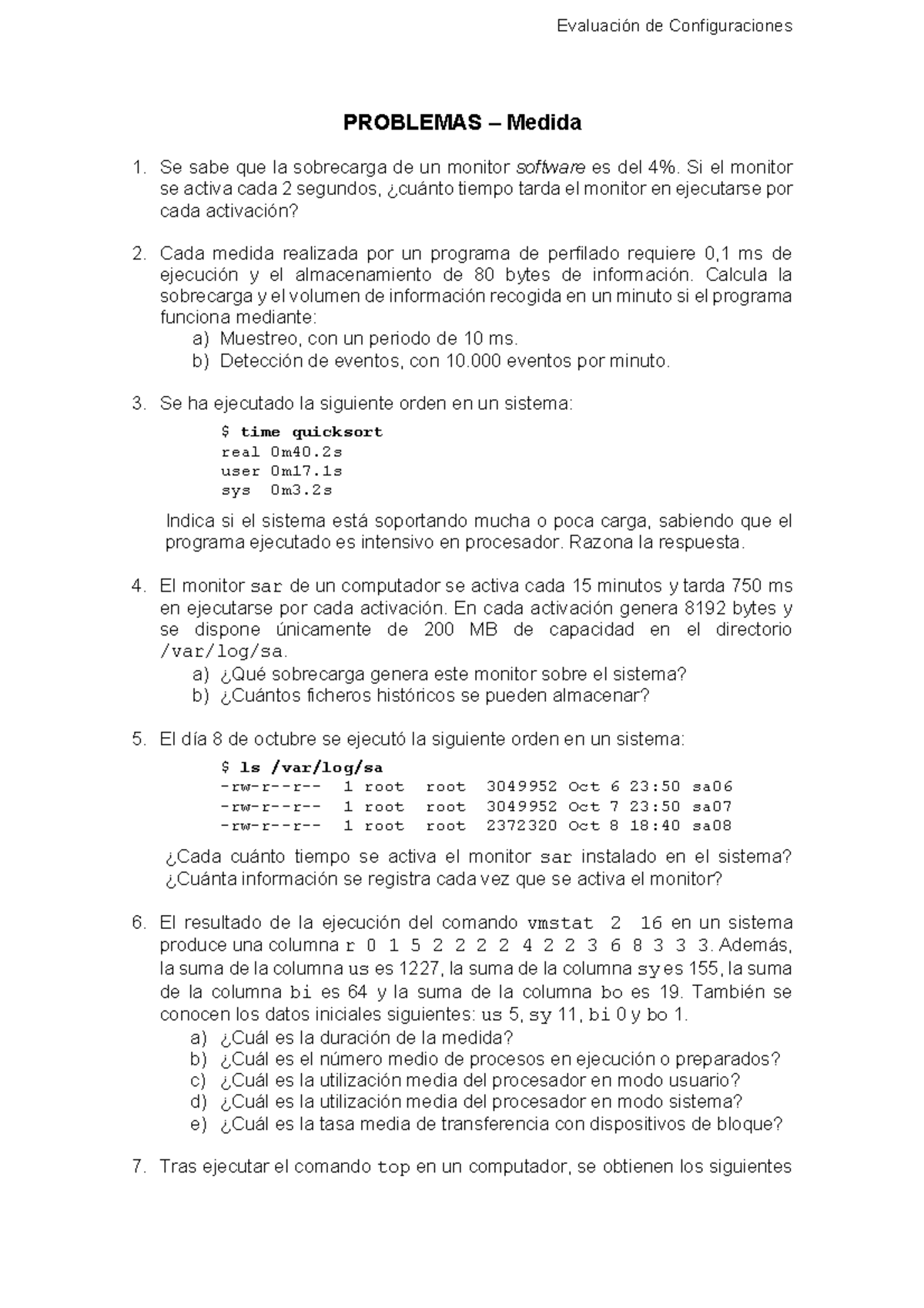 2. Problemas Medida - Ejercicios tema 2 - Evaluación de Configuraciones ...