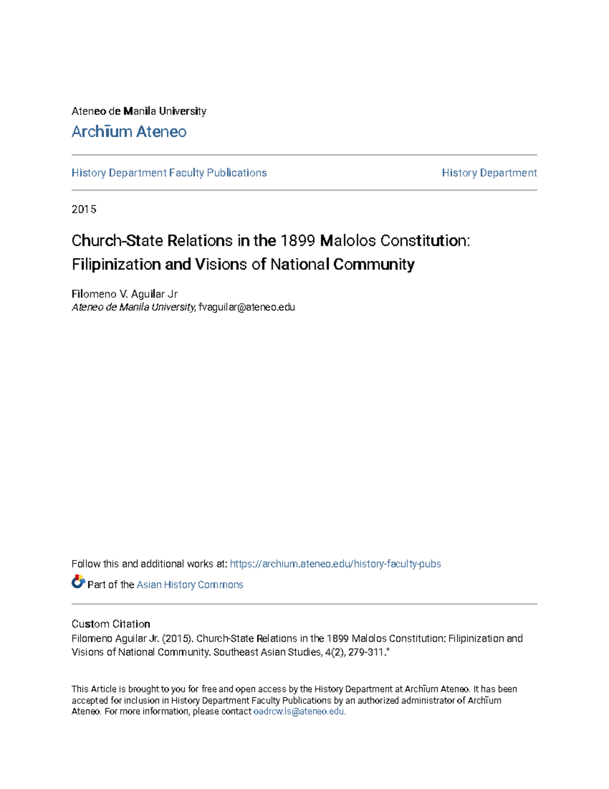 Church-State Relations in the 1899 Malolos Constitution Filipini ...