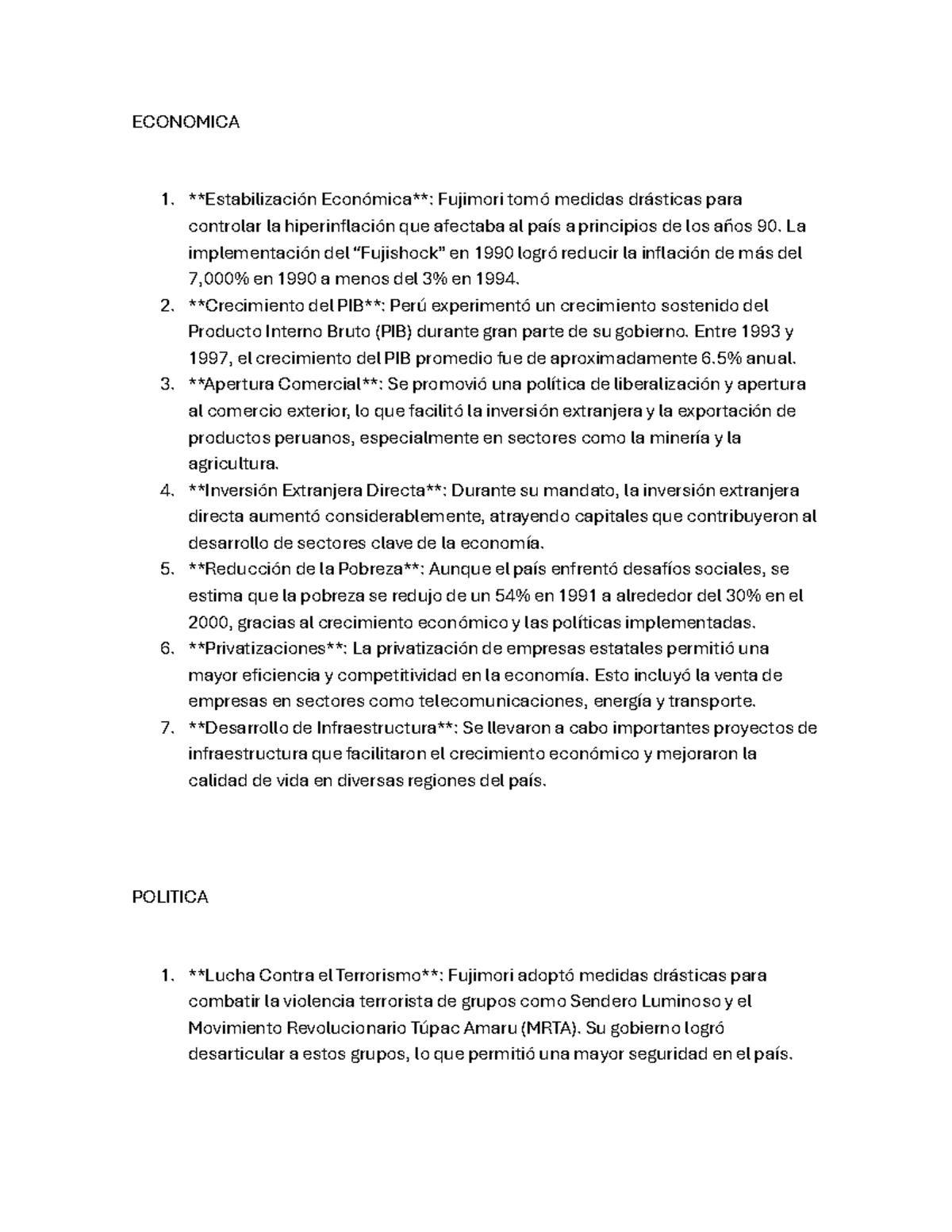 Fujimori - La implementación del “Fujishock” en 1990 logró reducir la ...