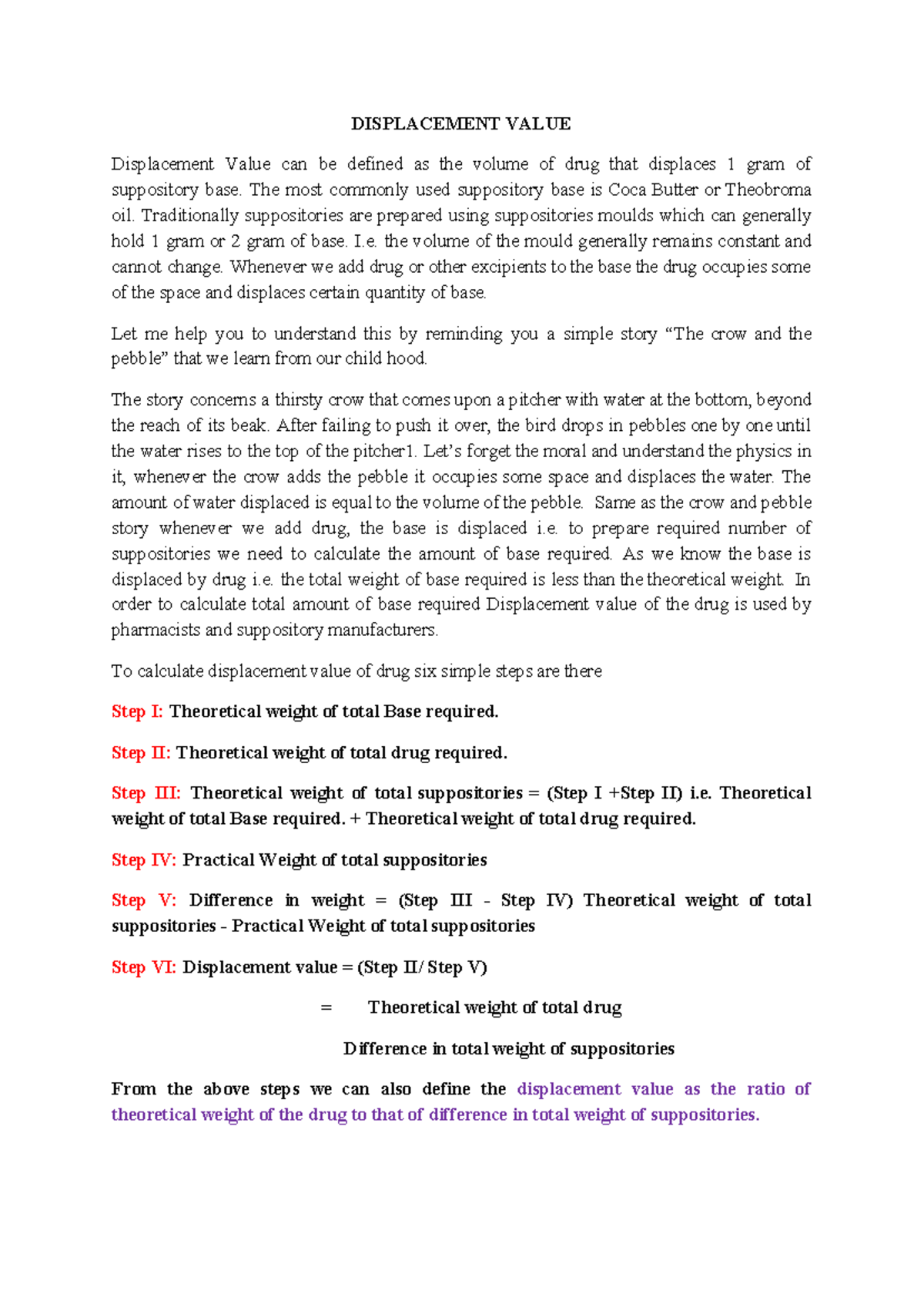 Displacement value - Its lecture notes - DISPLACEMENT VALUE ...
