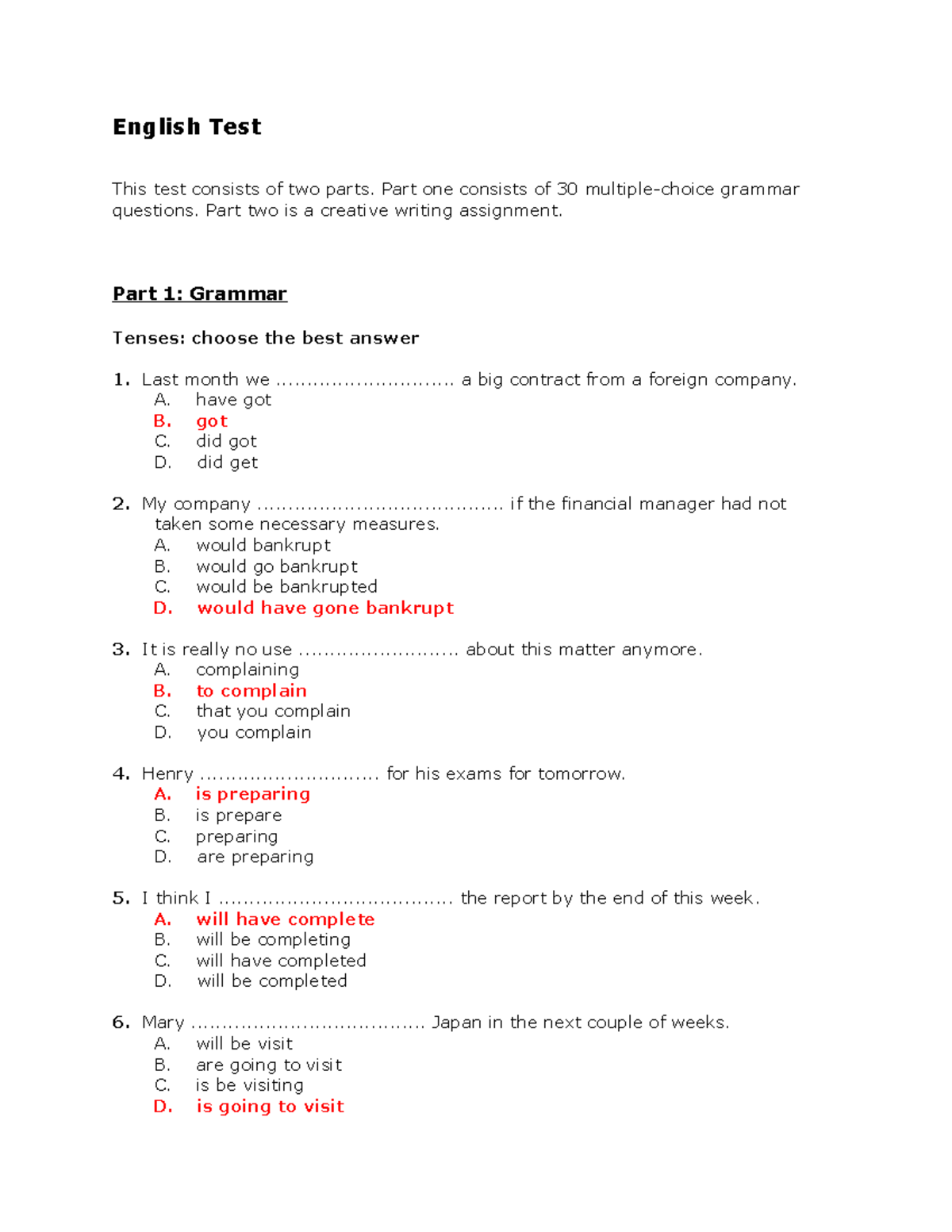 English Final test adapted version - English Test This test consists of ...