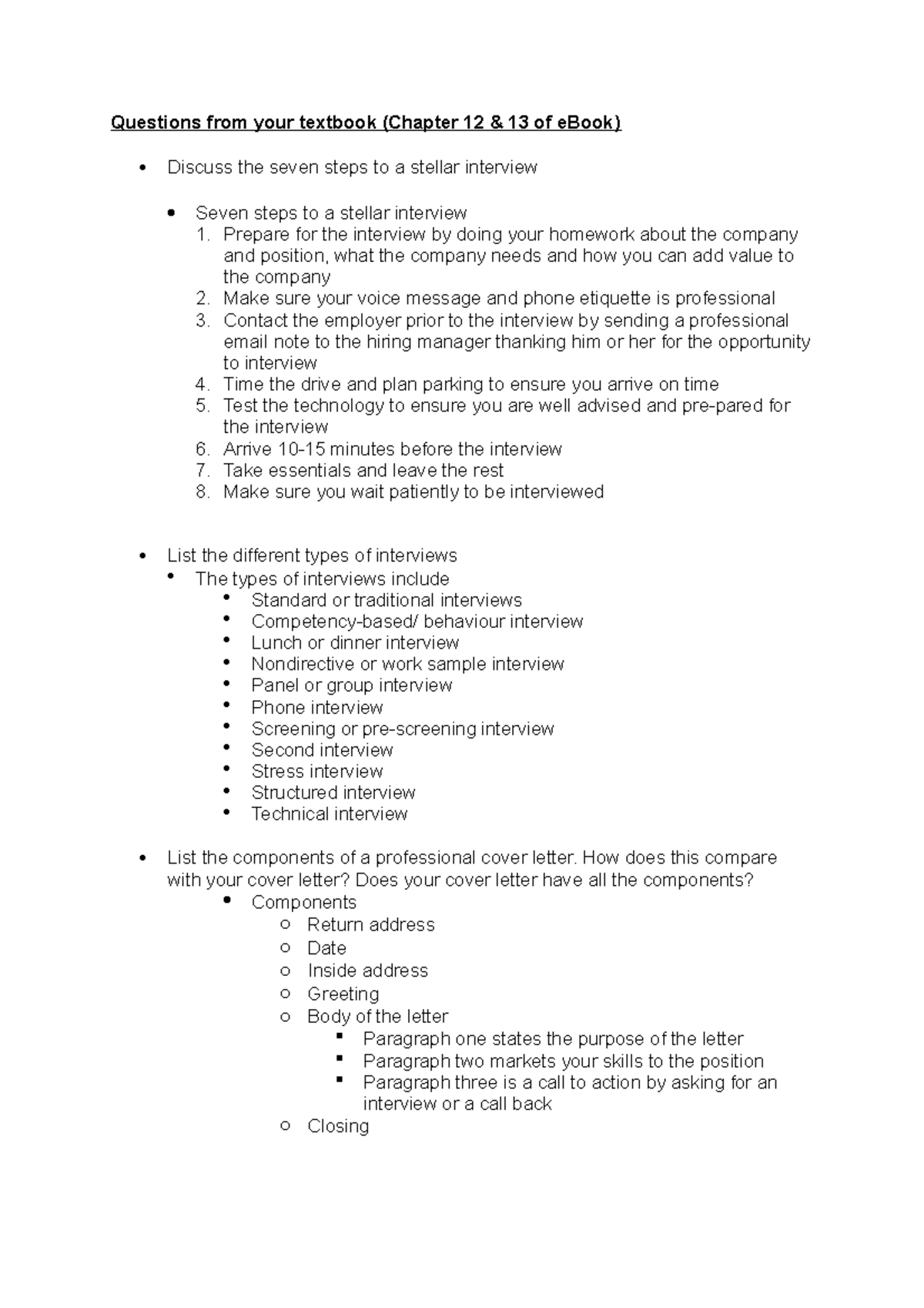 Questions From Your Textbook Prepare For The Interview By Doing Your questions-from-your-textbook-prepare-for-the-interview-by-doing-your