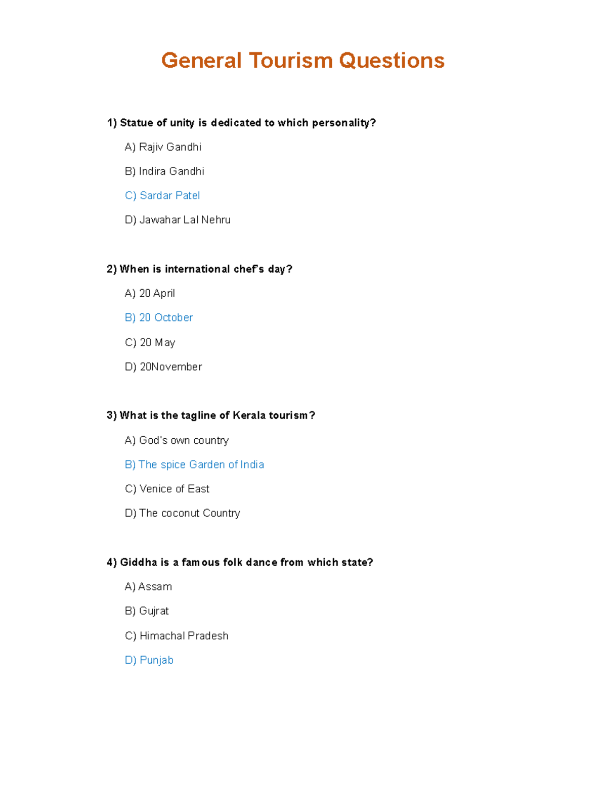 General Tourism Questions - Studocu