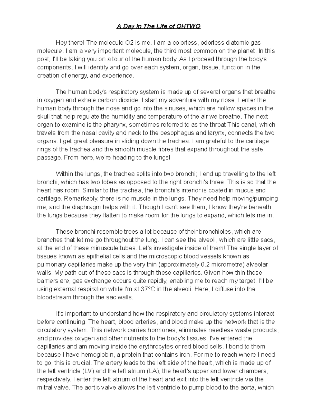 Assignment 2 A day in the life of Ohtwo - A Day In The Life of OHTWO ...