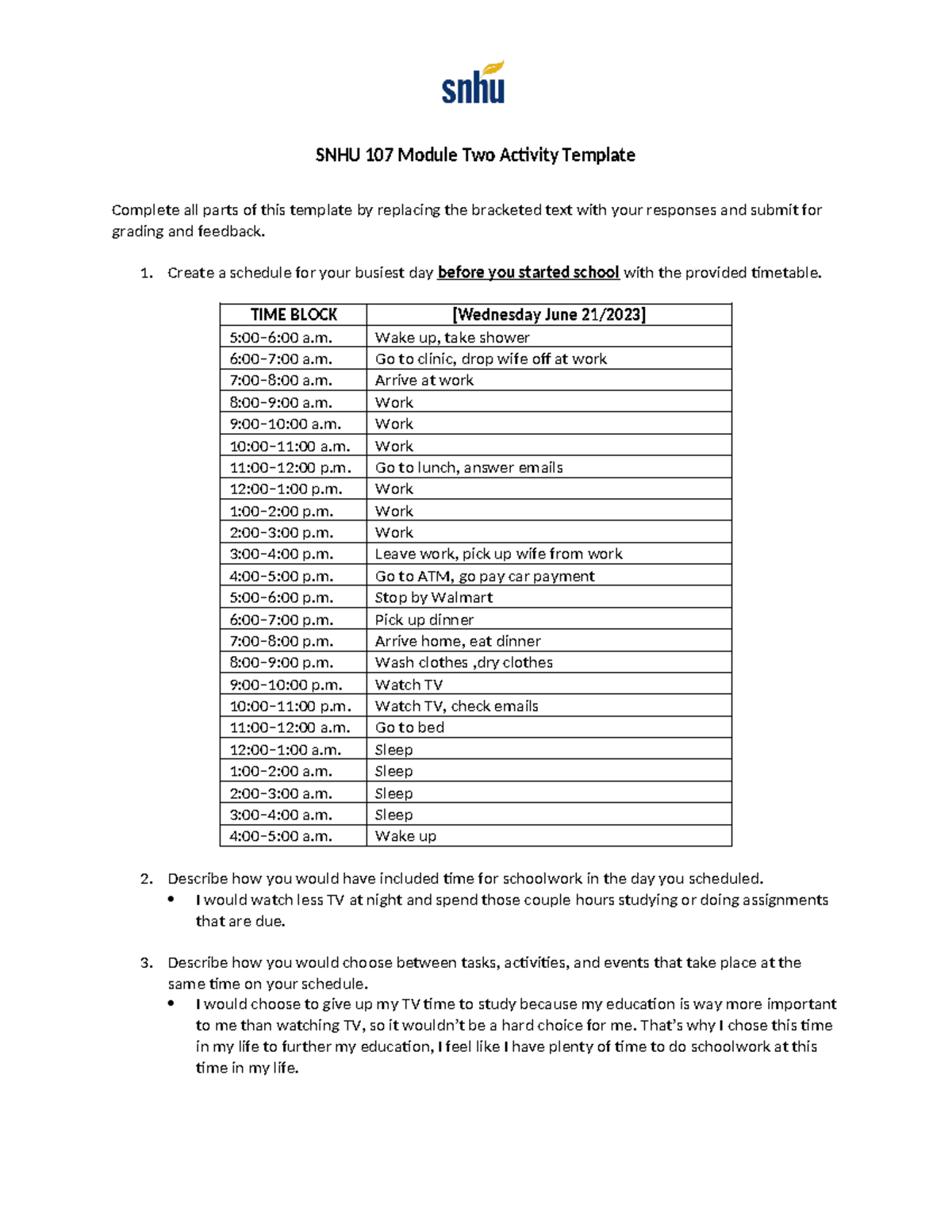 SNHU 107 Module Two - SNHU 107 Module Two Activity Template Complete ...