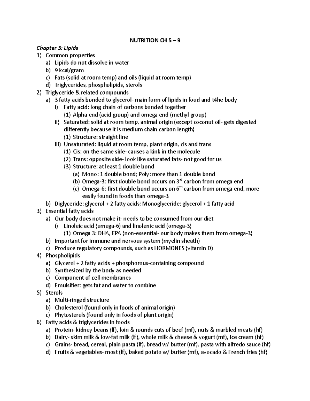 Nutrition CH 5- 10 - NUTR 1000 chapters 5-10 notes - NUTRITION CH 5 – 9 ...
