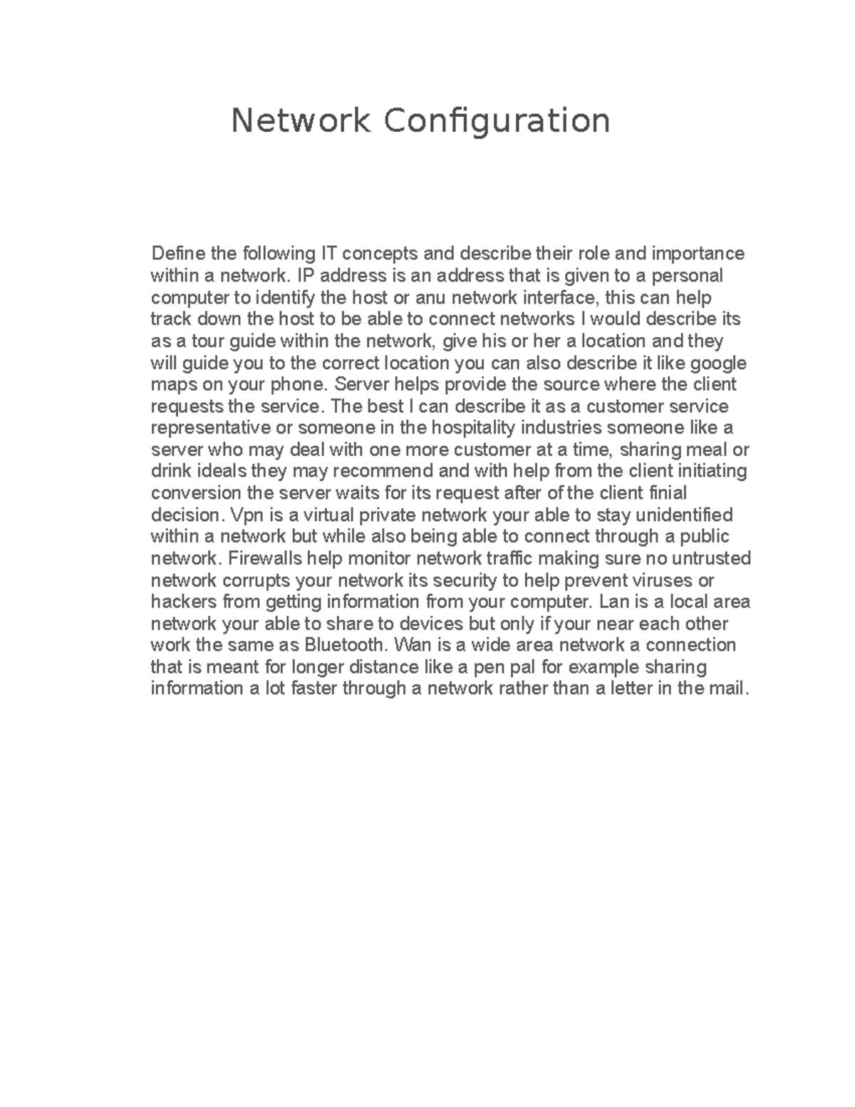 Network Configuration 1 TONY - Network Configuration Define the ...