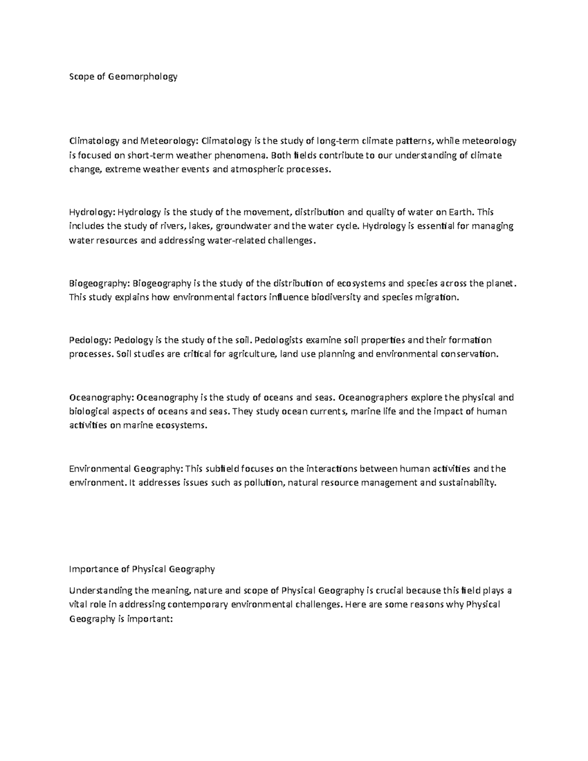 Scope of Geomorphology - Scope of Geomorphology Climatology and ...