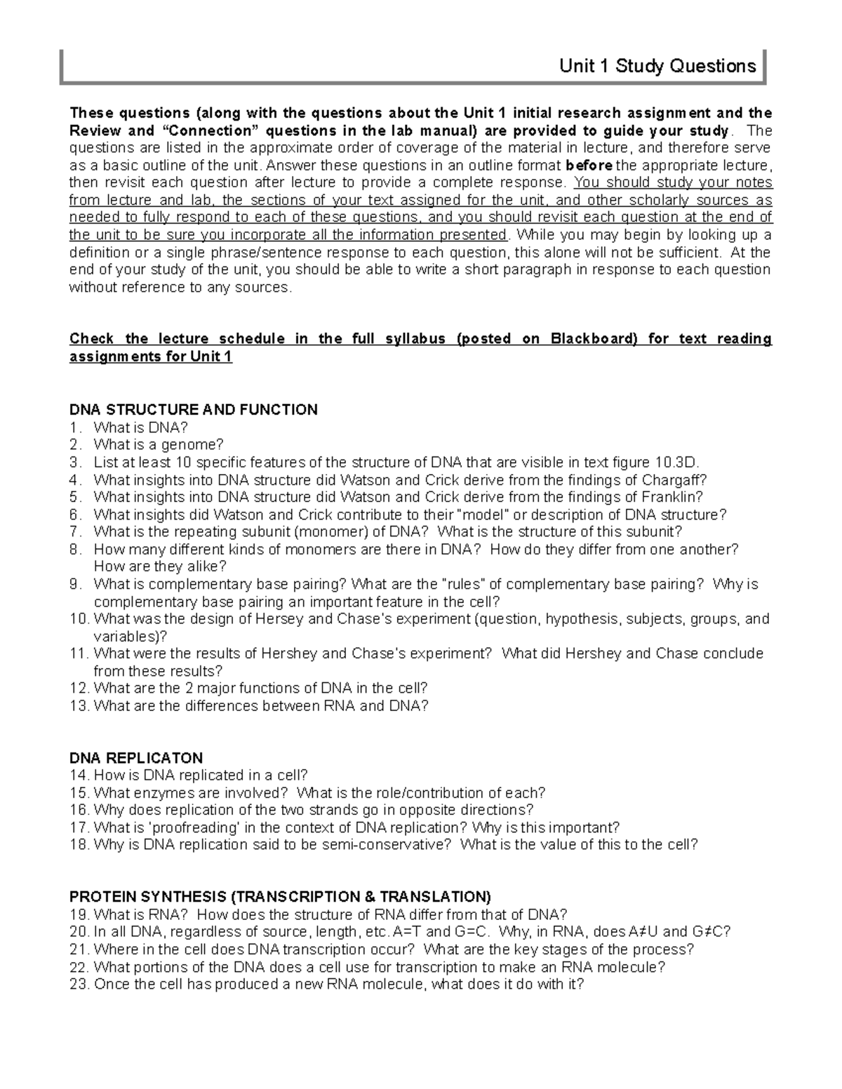 Unit 1 Study Questions - Unit 1 Study Questions These questions (along ...
