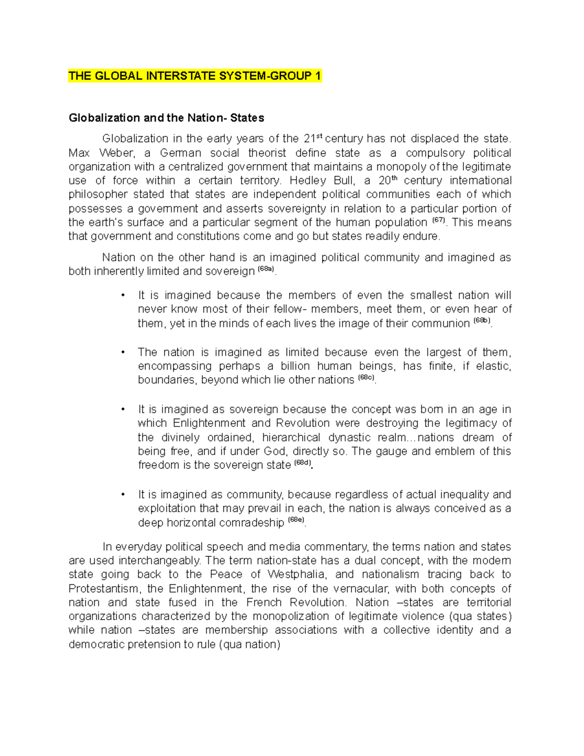 THE Global Interstate System - THE GLOBAL INTERSTATE SYSTEM-GROUP 1 ...