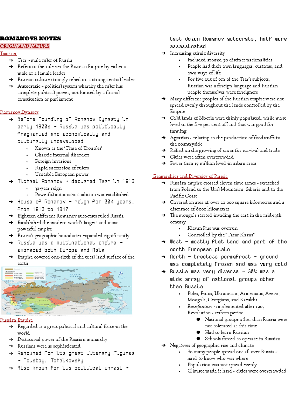 Modern History Romanovs Notes - ROMANOVS NOTES ORIGIN AND NATURE ...