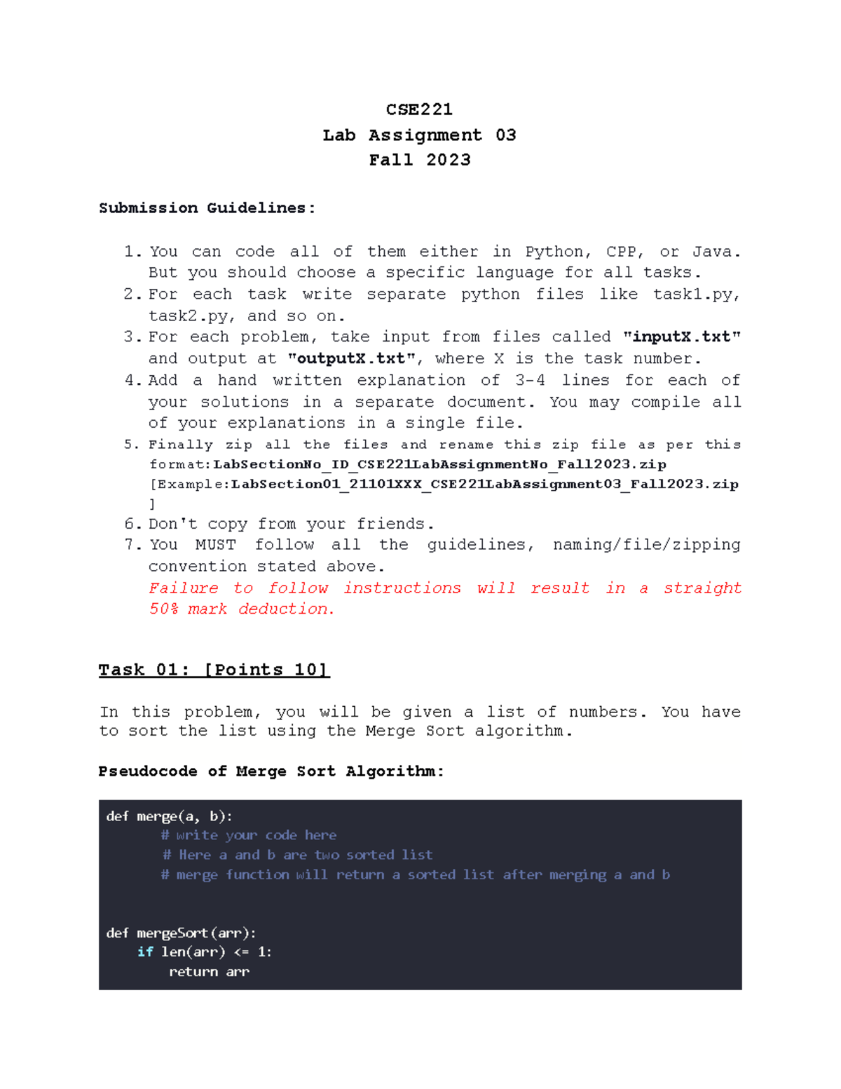 Cse221 Lab 03 Sort Cse Lab Assignment 03 Fall 2023 Submission Guidelines 1 You Can Code