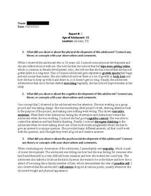 Adolescent Interview Paper - Introduction The adolescent who was chosen ...