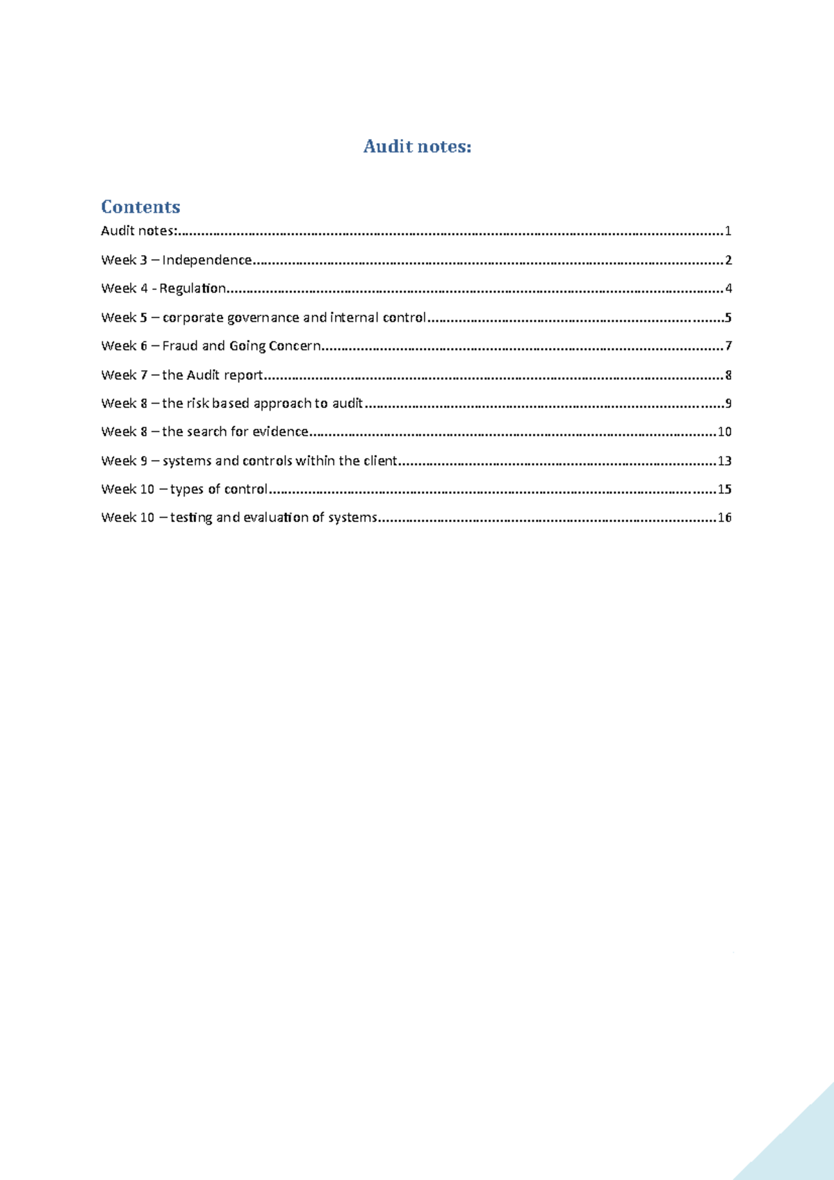 Complete Semester 1 Audit notes - Audit - Studocu