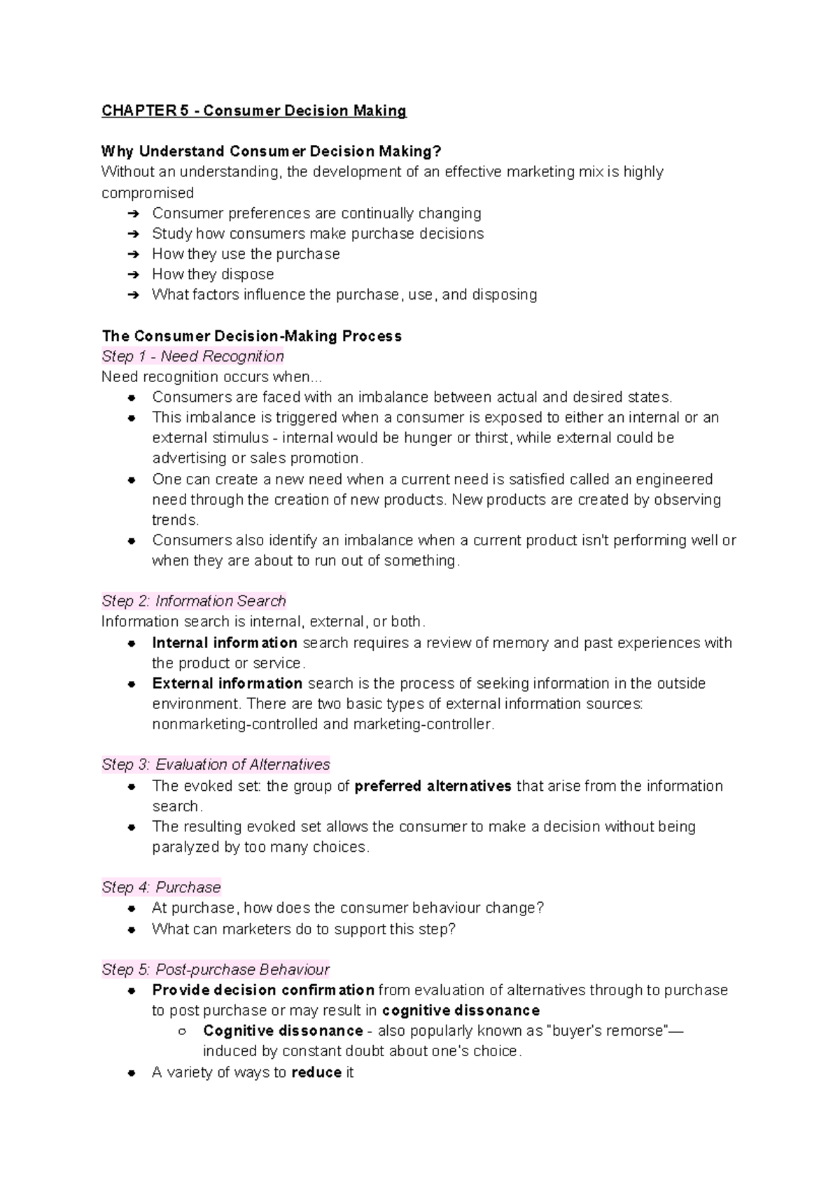 Chapter 5 - Consumer Decision Making - CHAPTER 5 - Consumer Decision ...