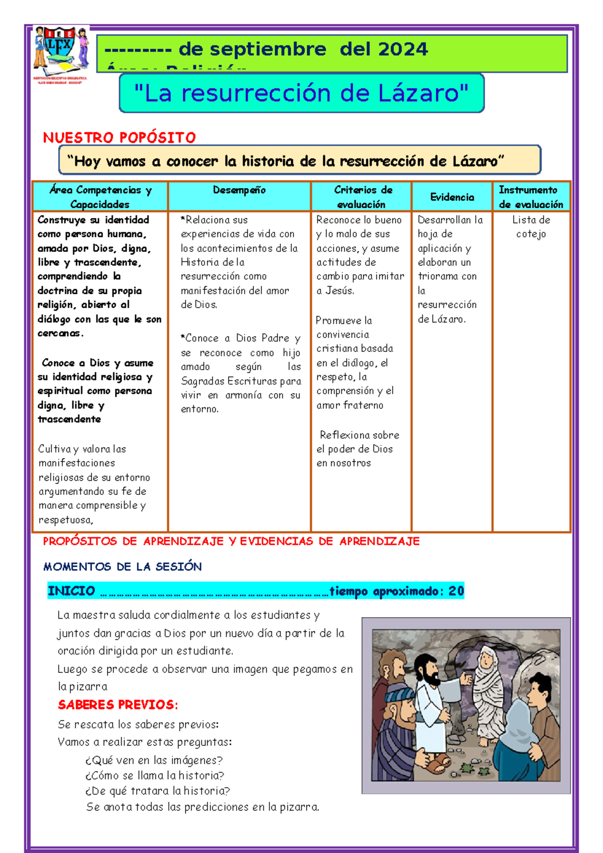 Sesion - LA Resurreccion DE Lazaro - NUESTRO POPÓSITO Área Competencias ...