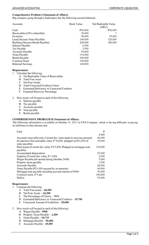 Lump sum liquidation sample problem with key - Lump-sum Liquidation (Practice problem) On ...