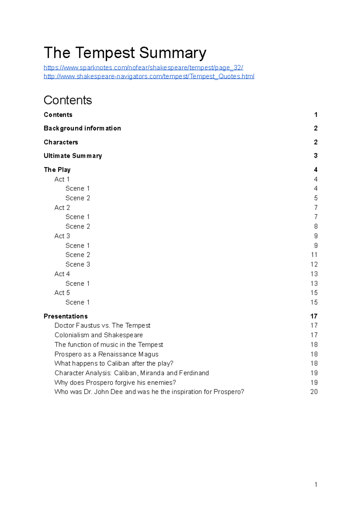 The Tempest Summary English literature W6 - The Tempest Summary ...