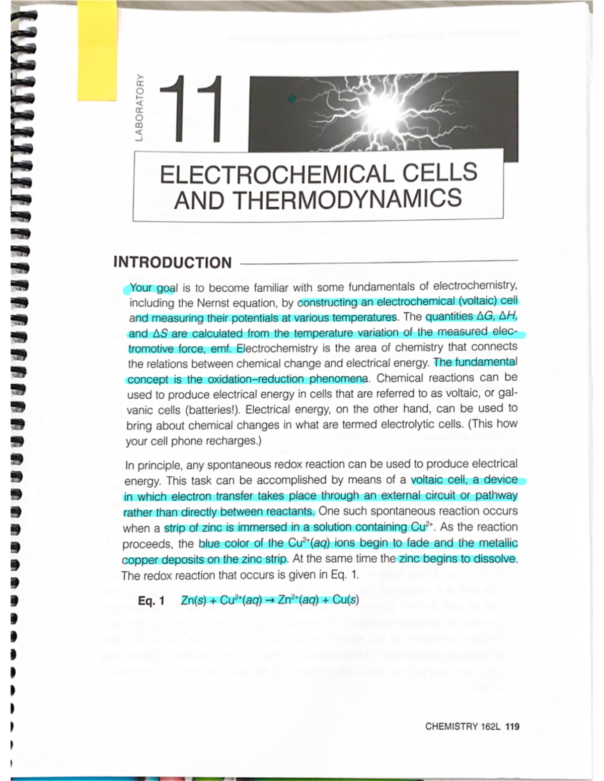 Lab 11 Chem 162 - Chem 162 Lab Manual for Lab 11 - LABORATORY 11 ELECTROCHEMICAL CELLS AND - Studocu