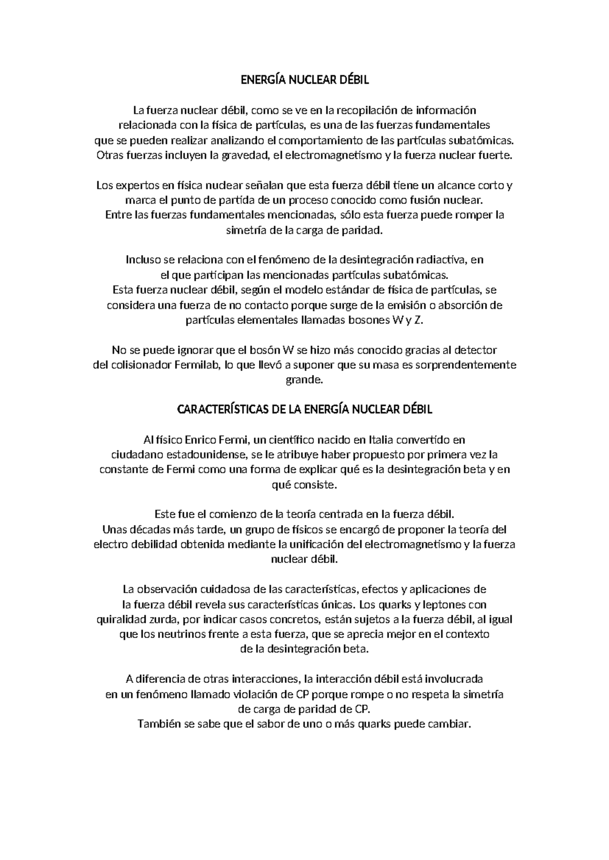 Biofisica. Fuerza Nuclear Devil - ENERGÍA NUCLEAR DÉBIL La fuerza ...