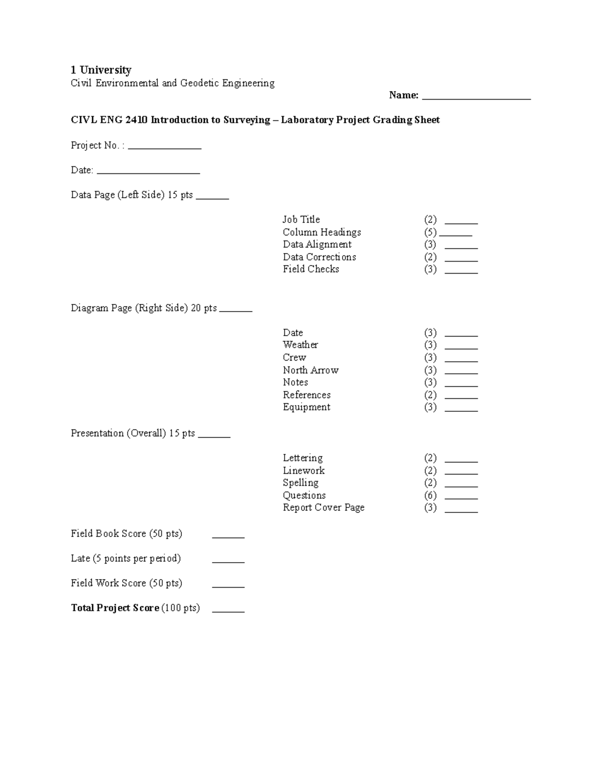 Example Grading Sheet - poop - 1 University Civil Environmental and ...