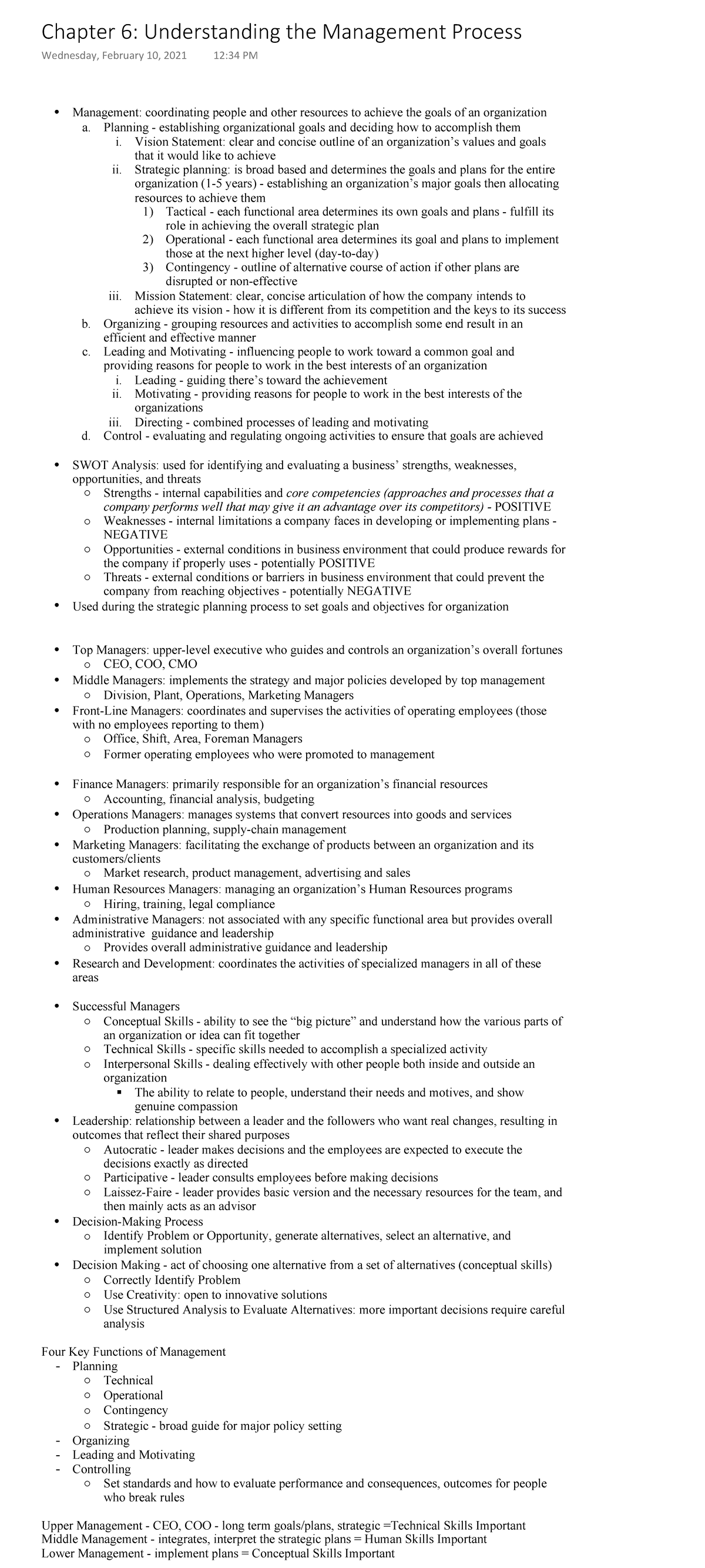 Chapter 6 Understanding the Management Process - Management ...