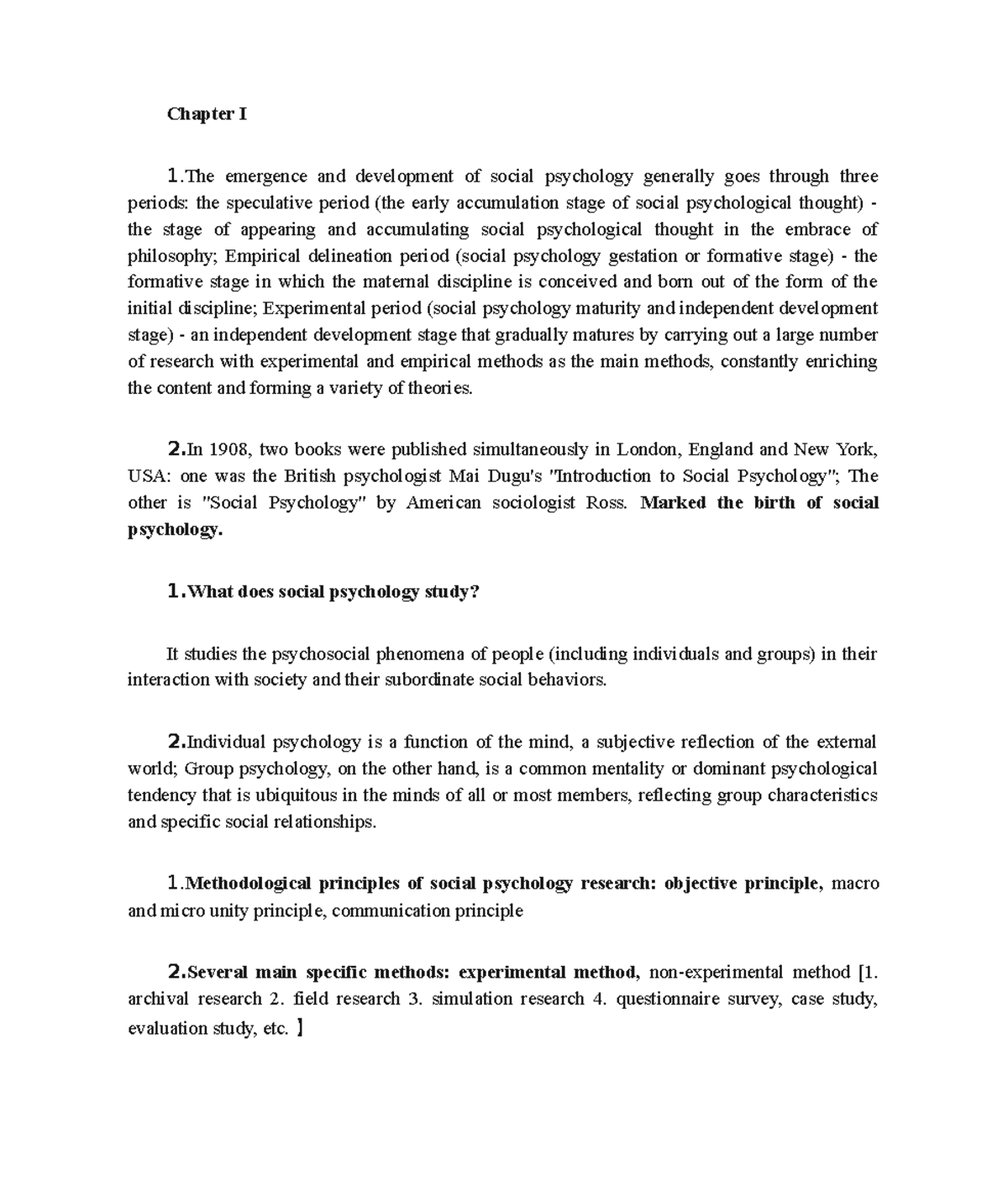 What does social psychology study - Chapter I 1 emergence and ...