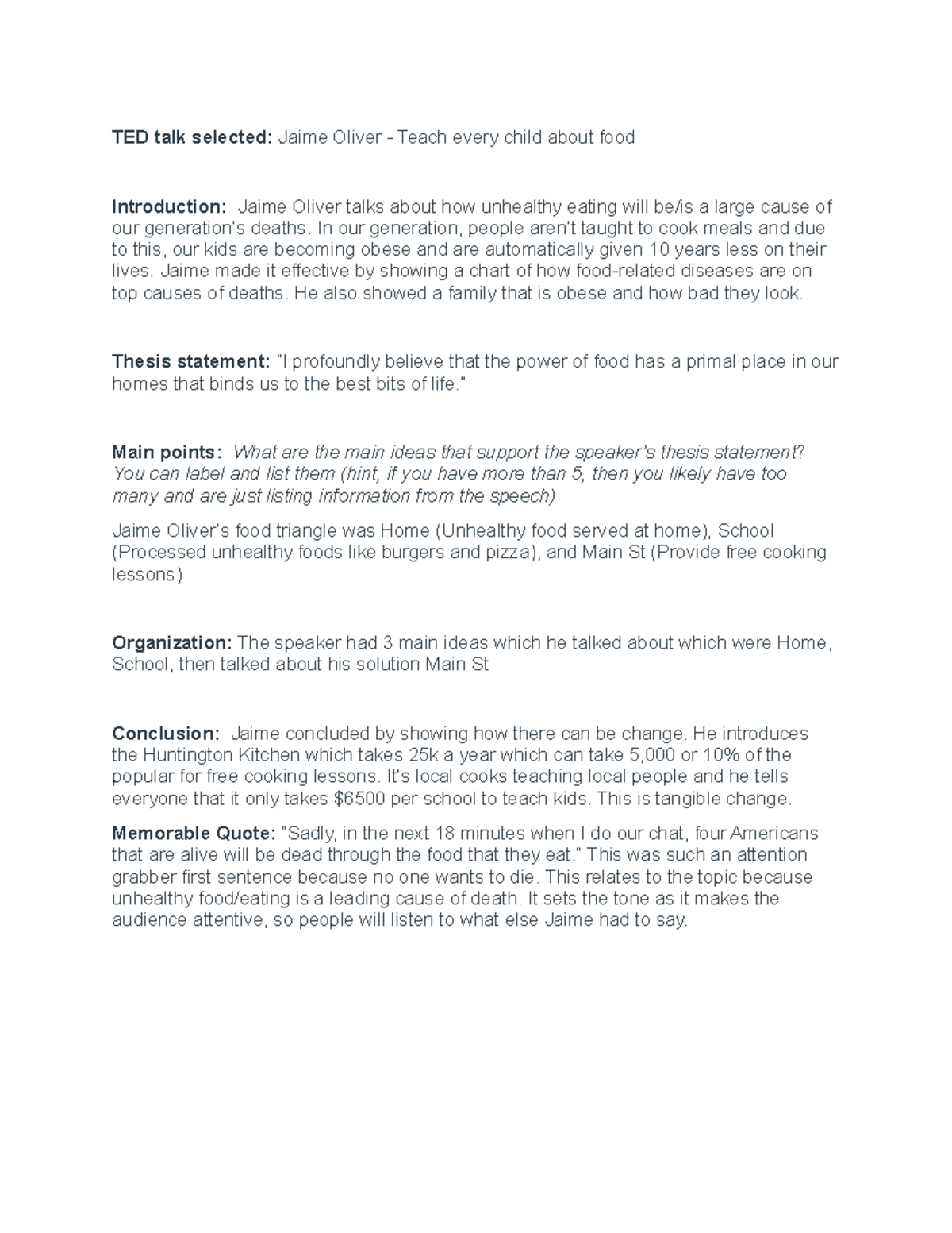 Speech Analysis - Teacher: Erin Zamora - TED talk selected: Jaime ...