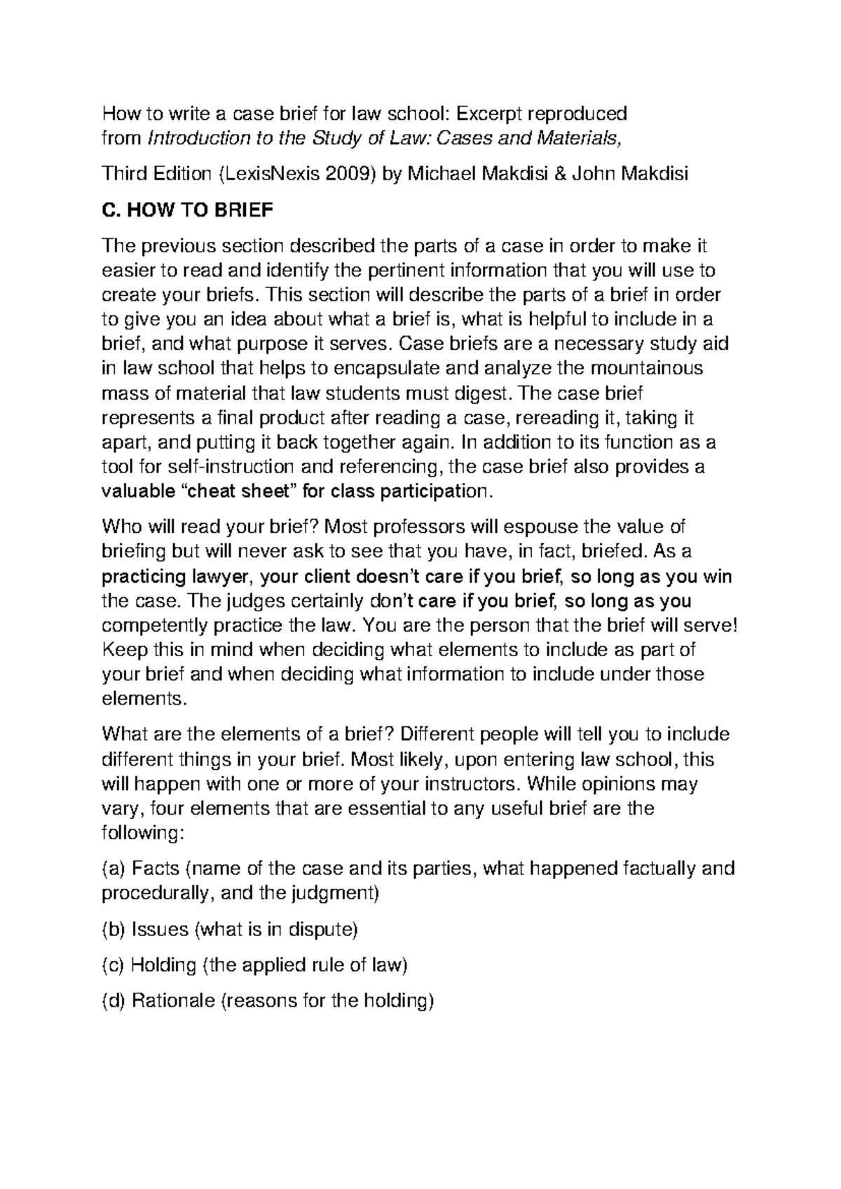 How to write a case brief for law school - HOW TO BRIEF The previous ...