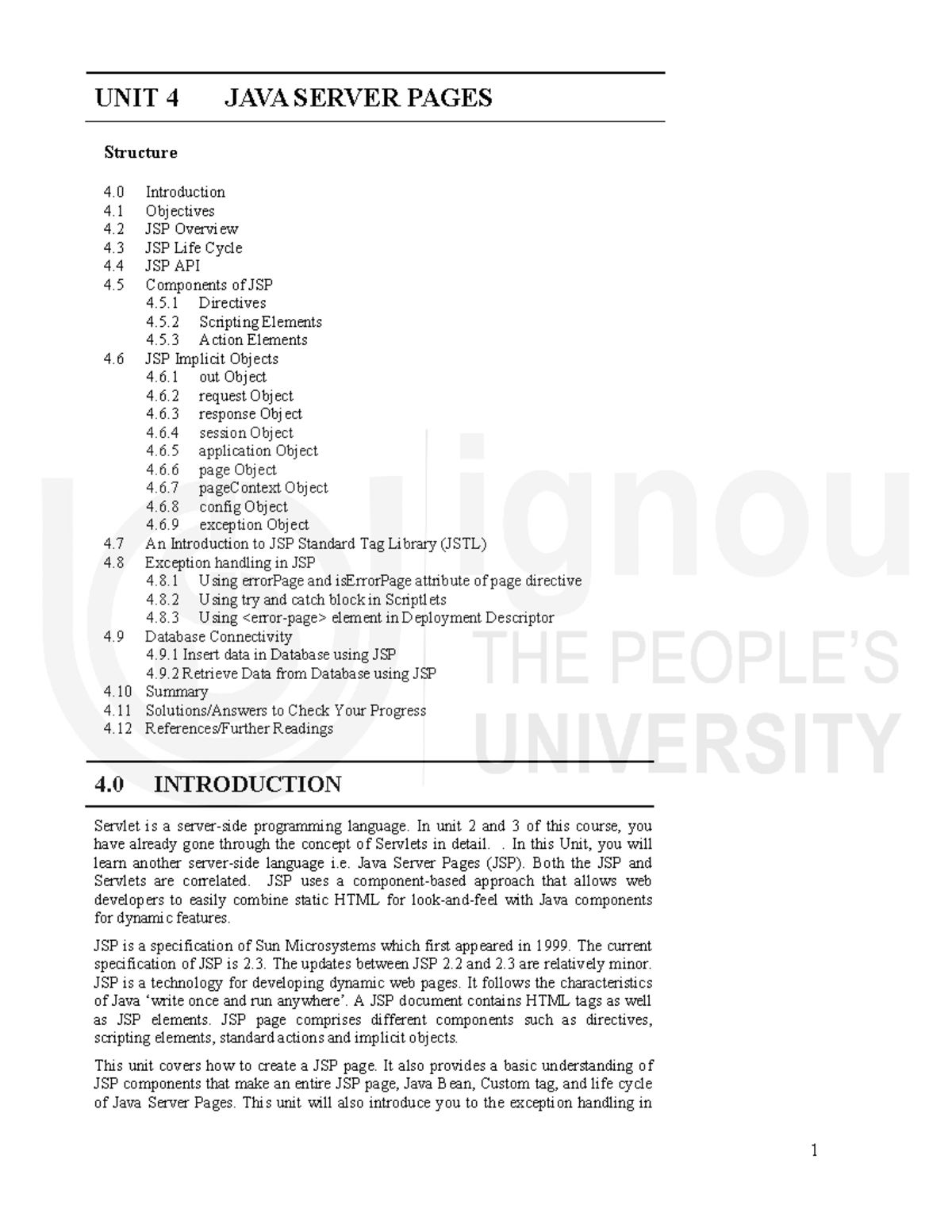 Jsp notes part 2 - UNIT 4 JAVA SERVER PAGES Structure 4 Introduction 4 ...