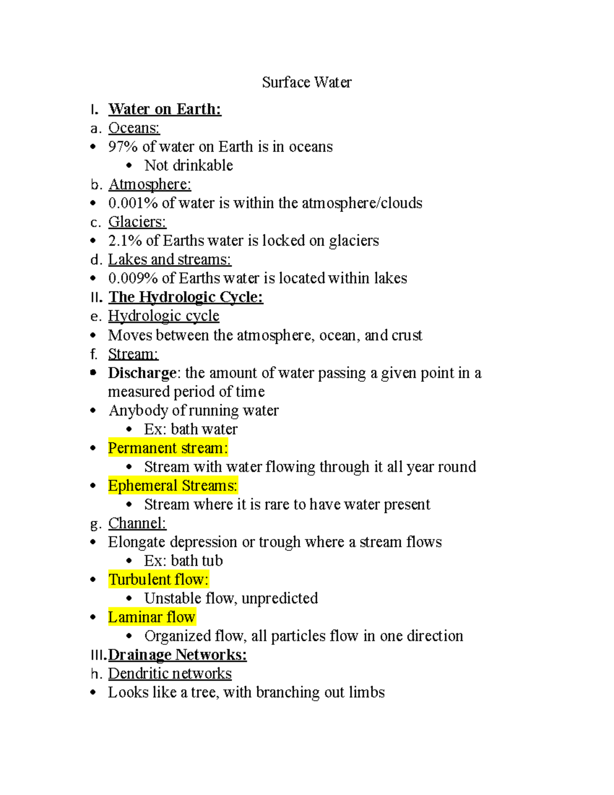 Geo101 ch4 - Surface Water I. Water on Earth: a. Oceans: 97% of water ...