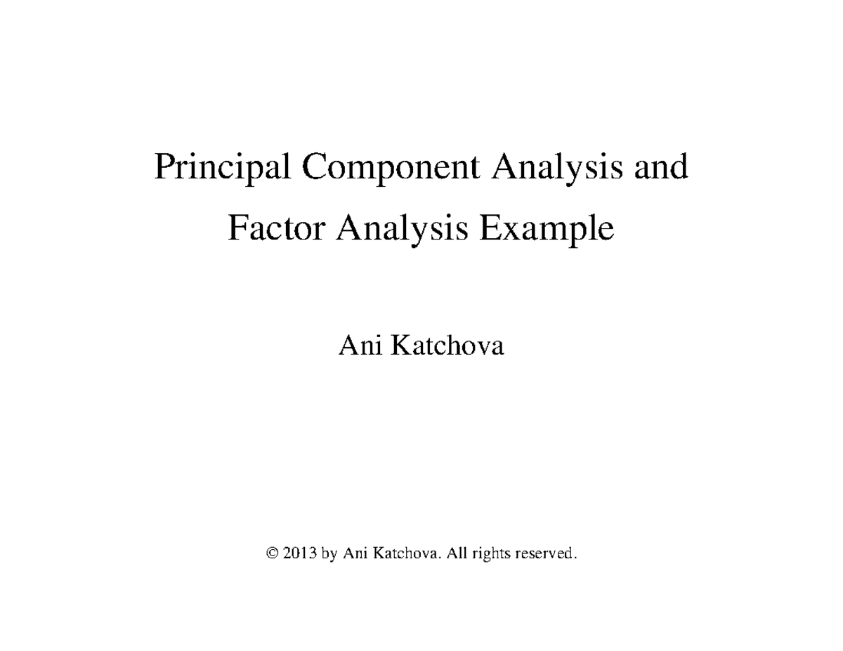 Principal Component Analysis Example - Principal Component Analysis and Factor Analysis Example ...