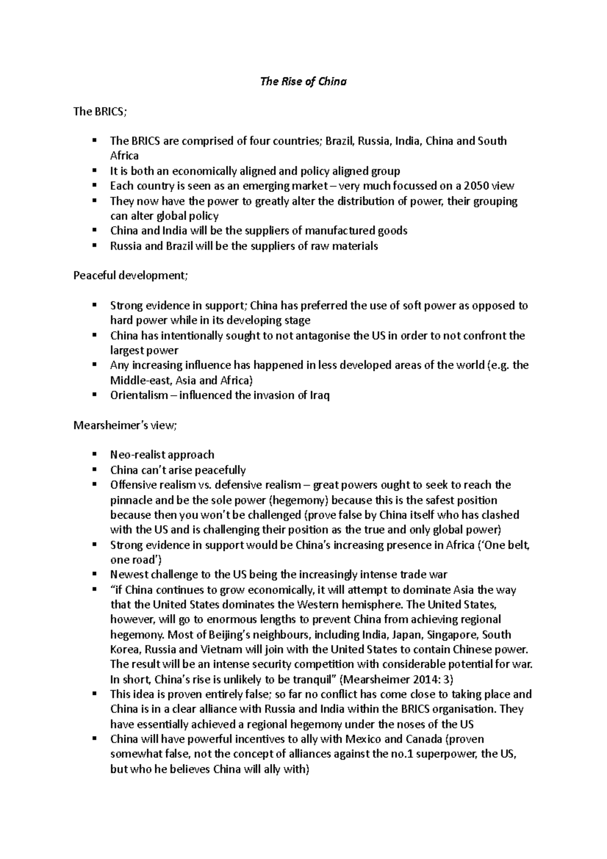 The Rise of China - Lecture notes 15 - The Rise of China The BRICS; The ...