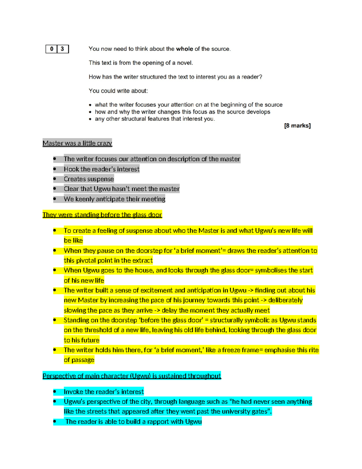 Ugwu's paper question 4 - Master was a little crazy The writer focuses ...