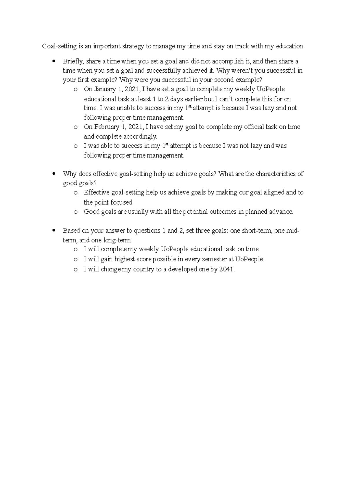 Goal-setting is an important strategy to manage my time and stay on ...