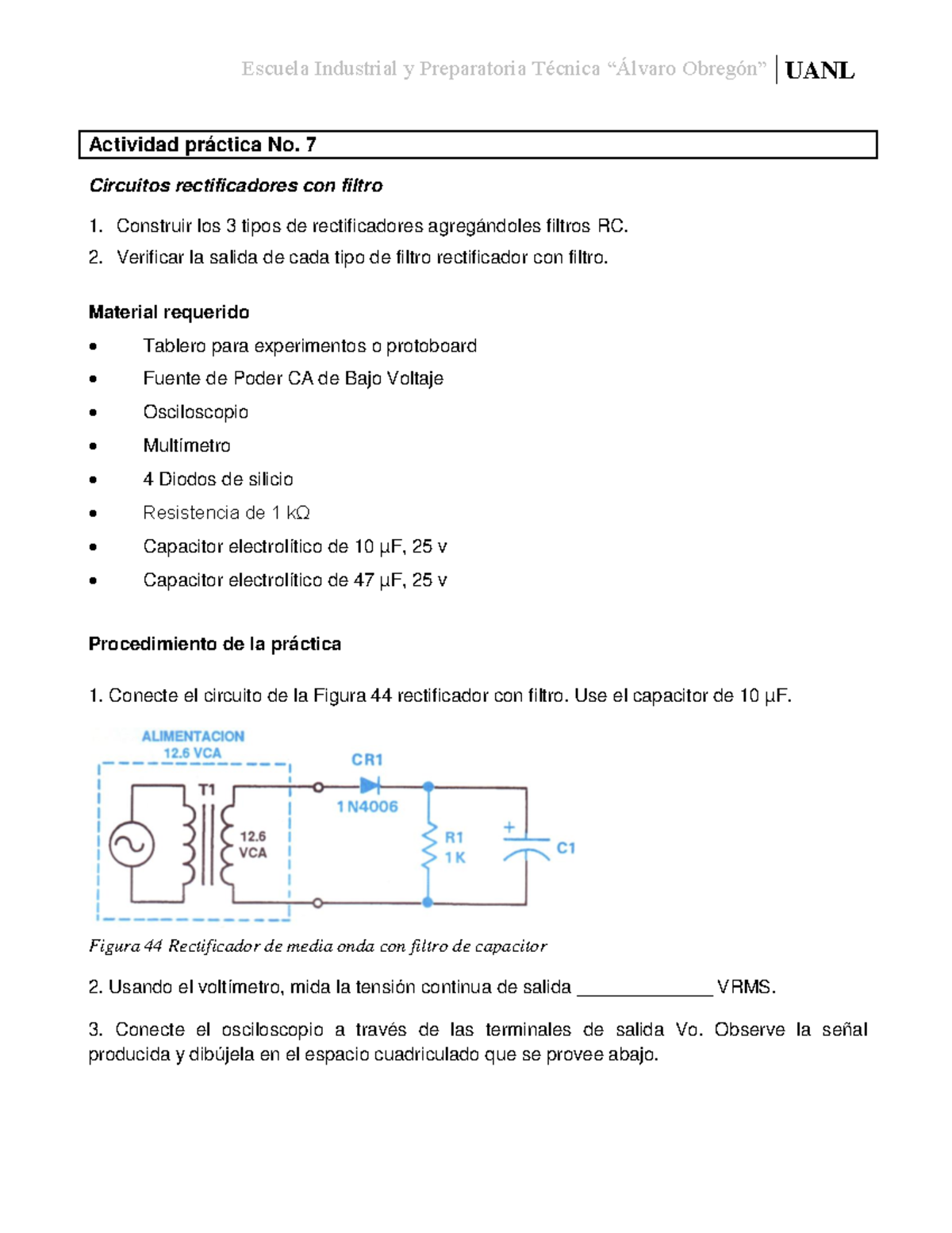 Actividad practica 7 Circuitos rectificadores con filtro - Actividad práctica No. 7 Circuitos ...