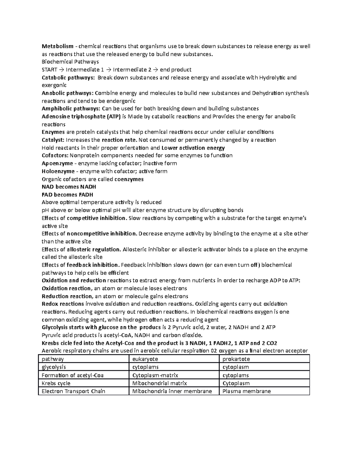 Chapter 8 study guide - Metabolism - chemical reactions that organisms ...