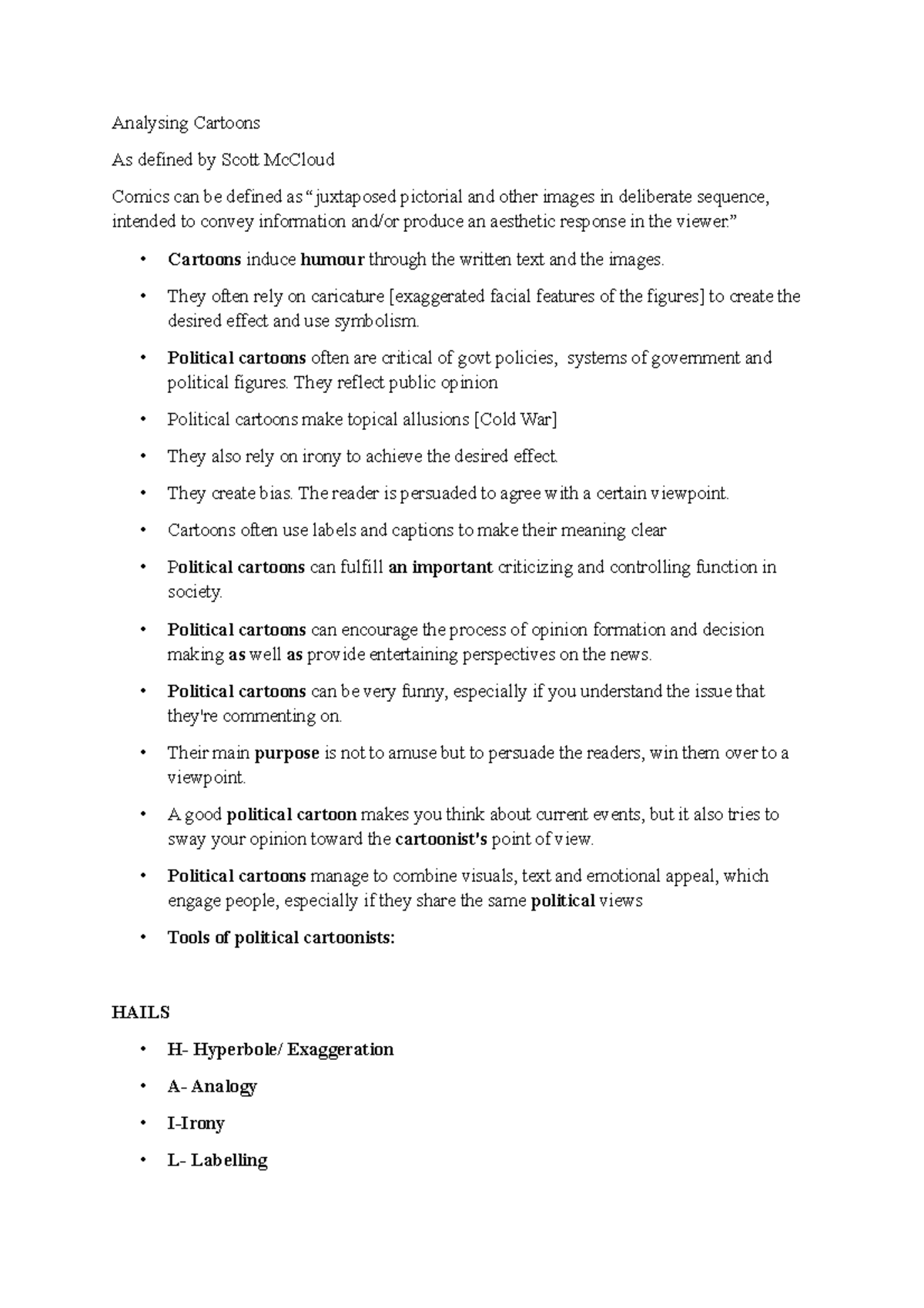 Analysing Cartoons - ” Cartoons induce humour through the written text ...