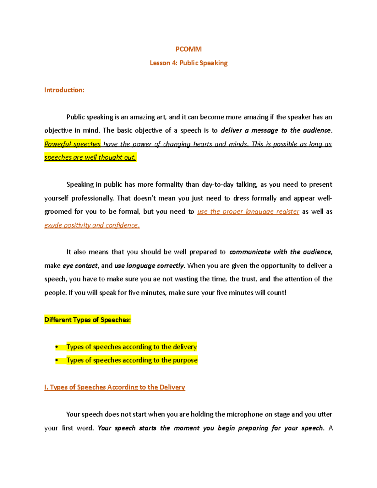 Lesson 6-Public Speaking 101 - PCOMM Lesson 4: Public Speaking ...