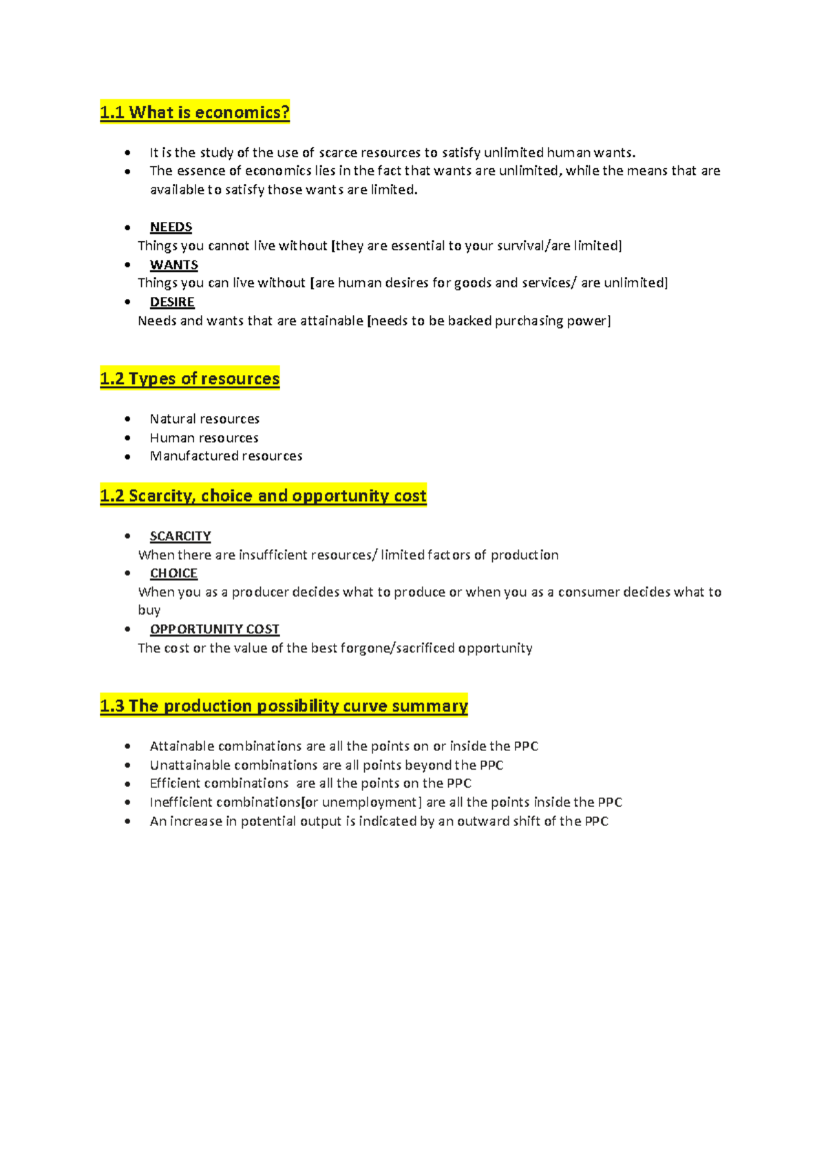 Economics notes - 1 What is economics? It is the study of the use of ...