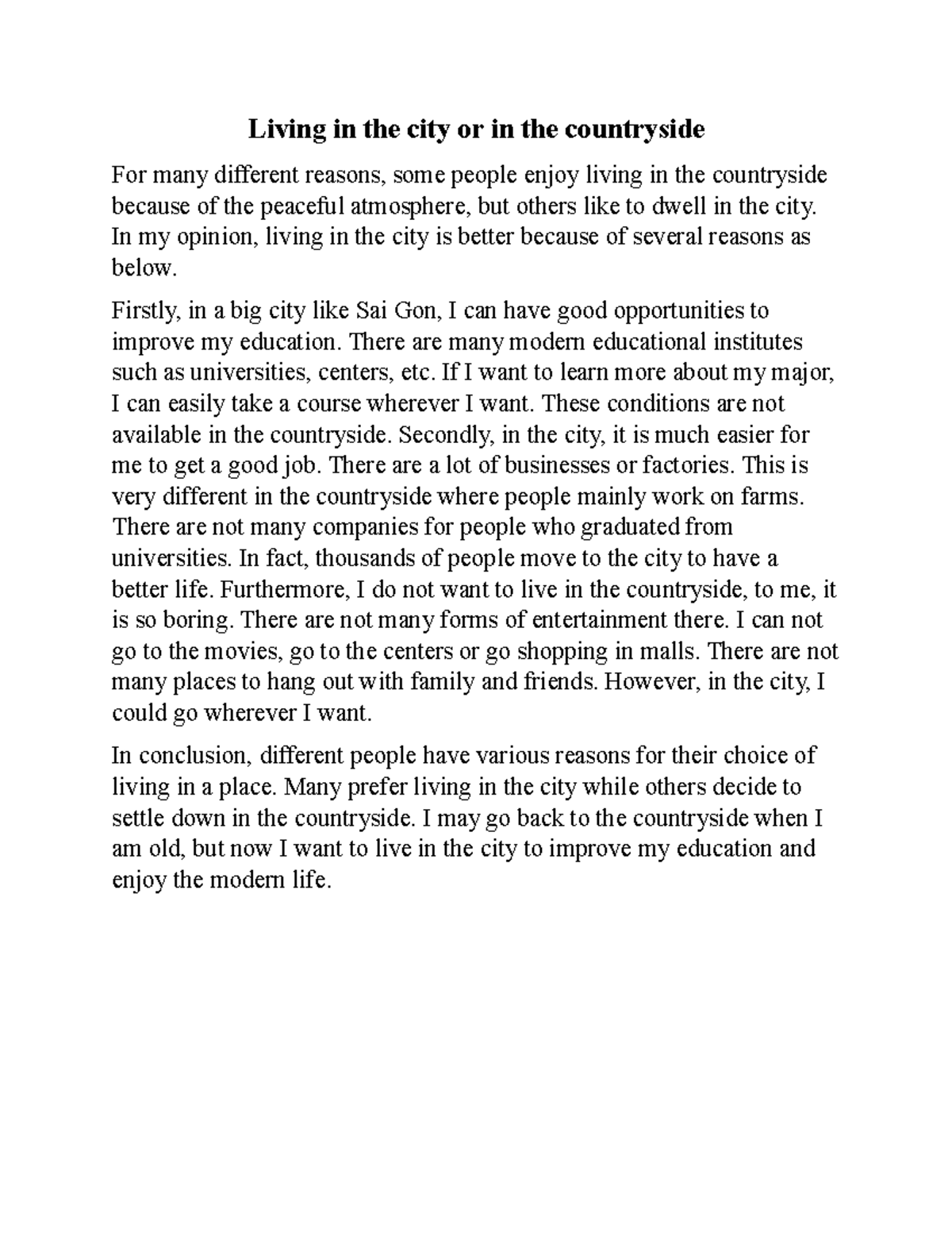 Living in the city or in countryside - Living in the city or in the ...