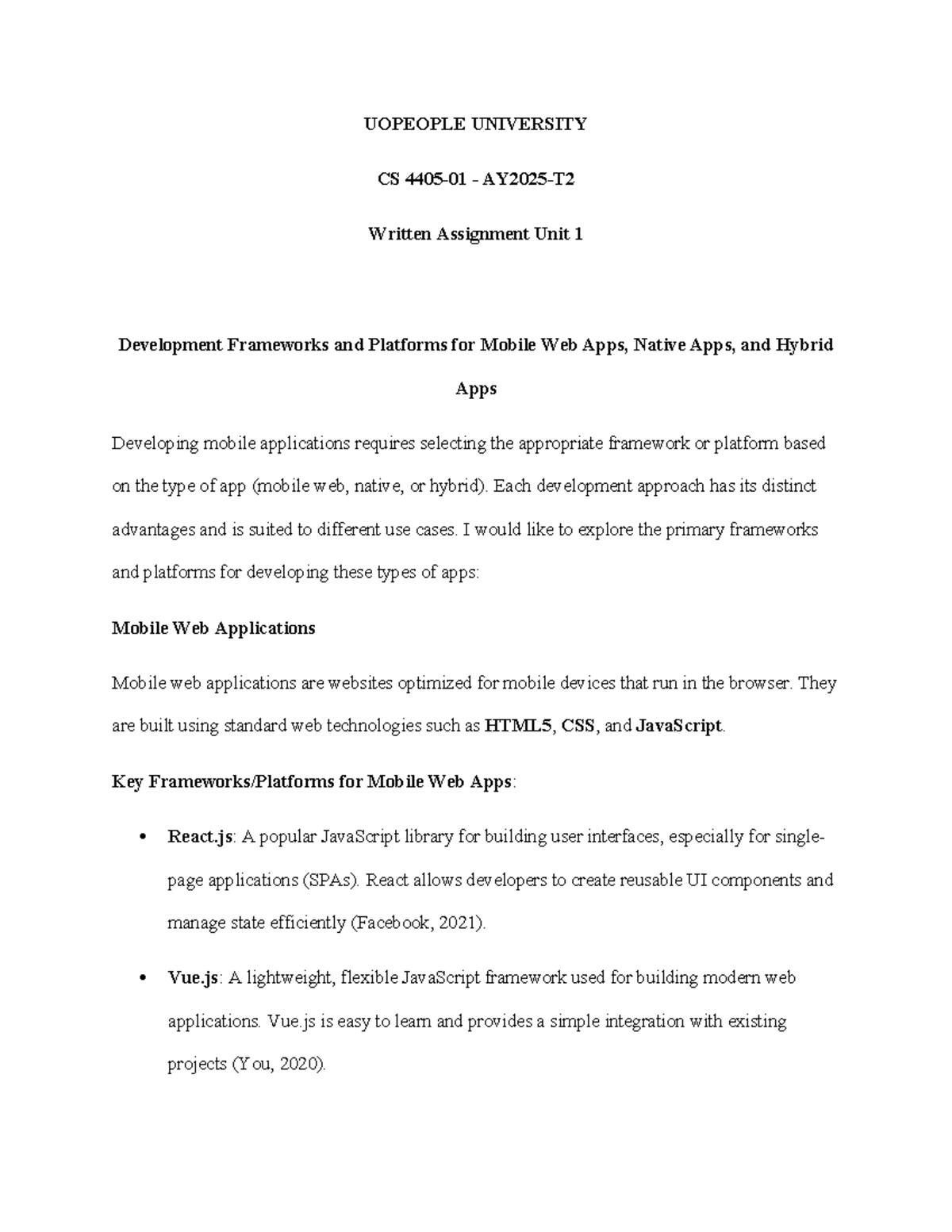 CS Written Assignment Unit 1 - UOPEOPLE UNIVERSITY CS 4405-01 - AY2025-T Written Assignment Unit ...