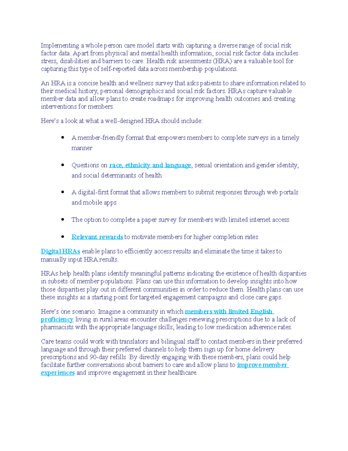 Implementing a whole person care model starts with capturing a diverse ...