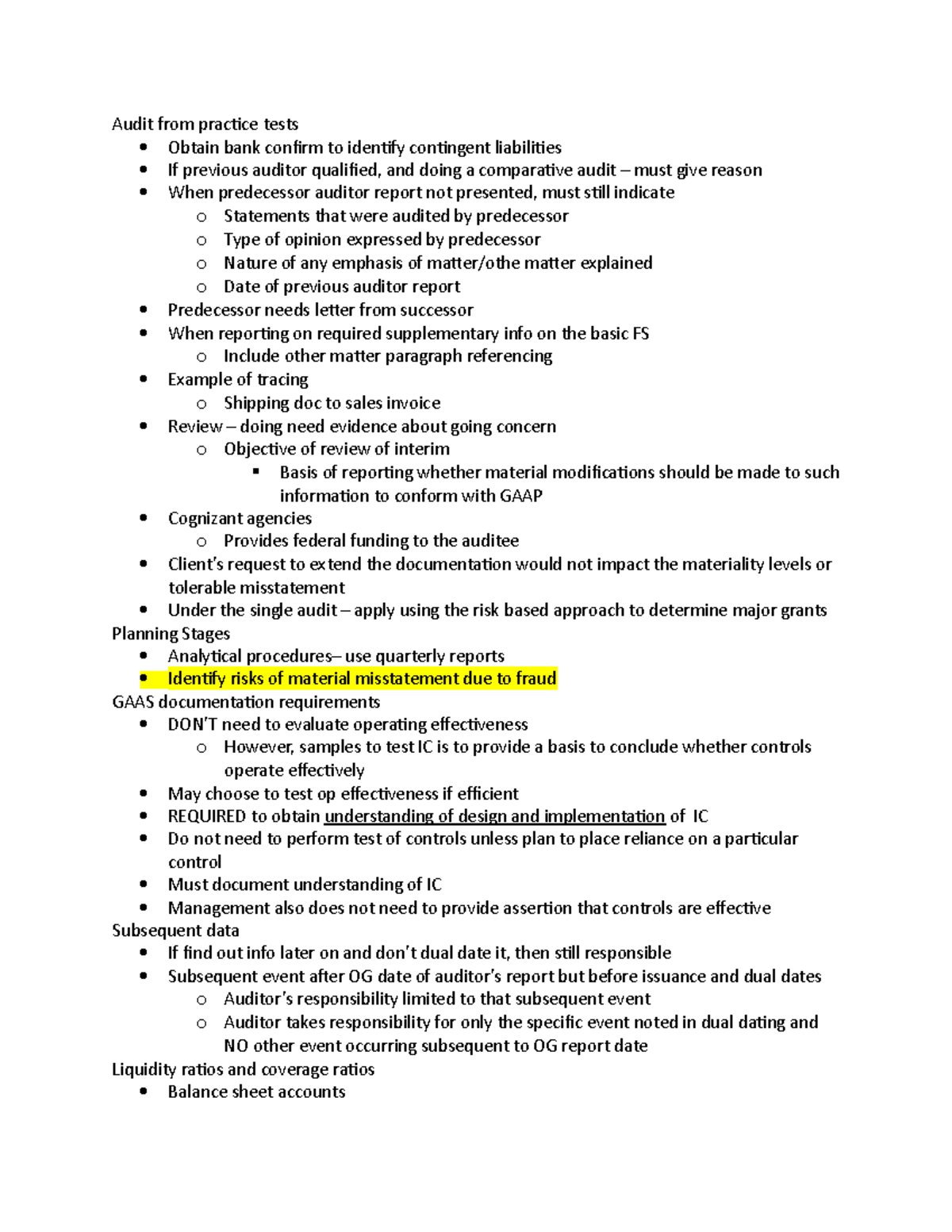 AUD Notes CPA - Audit from practice tests Obtain bank confirm to ...