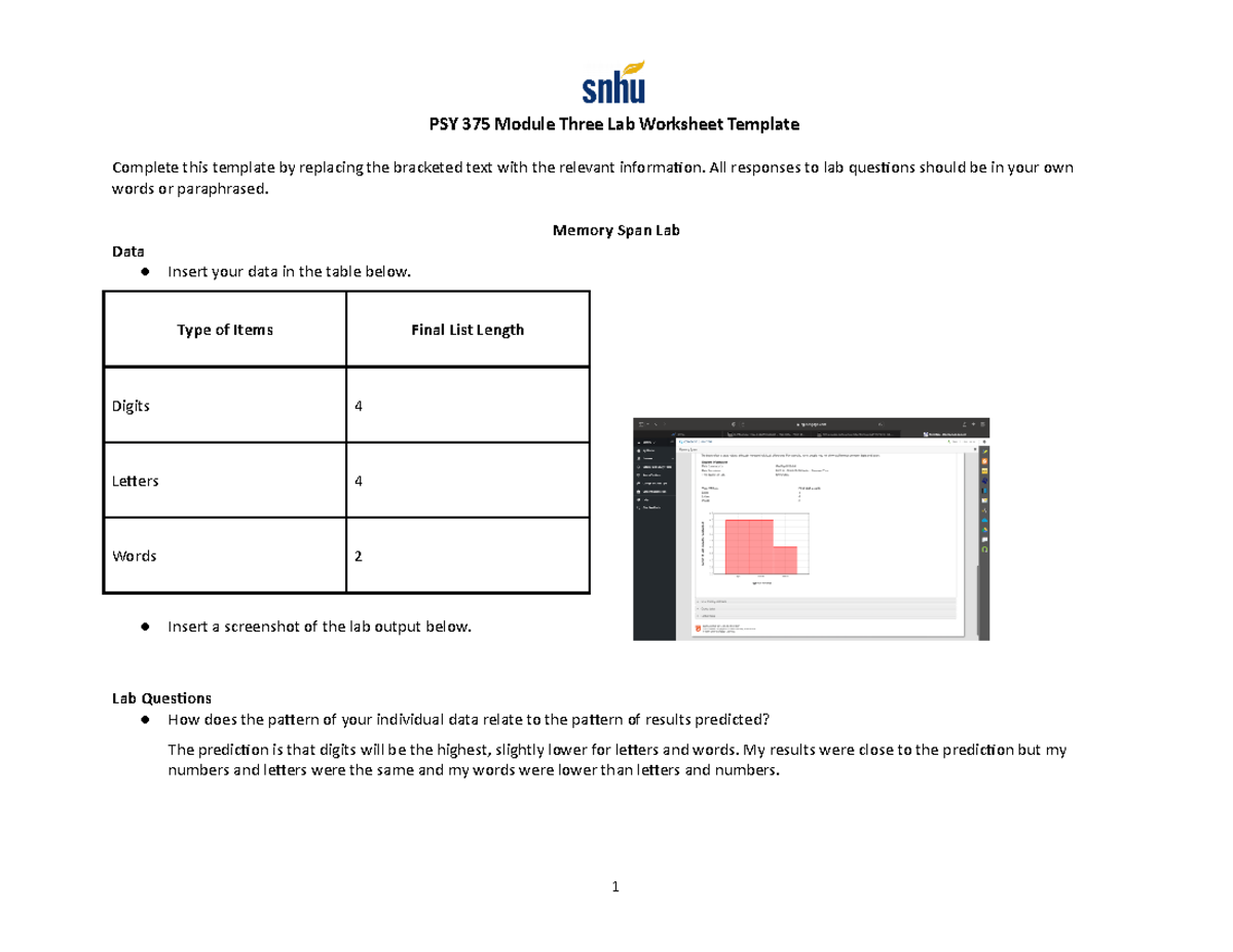 PSY 375 Module Three Lab Worksheet Template - PSY 375 Module Three Lab ...