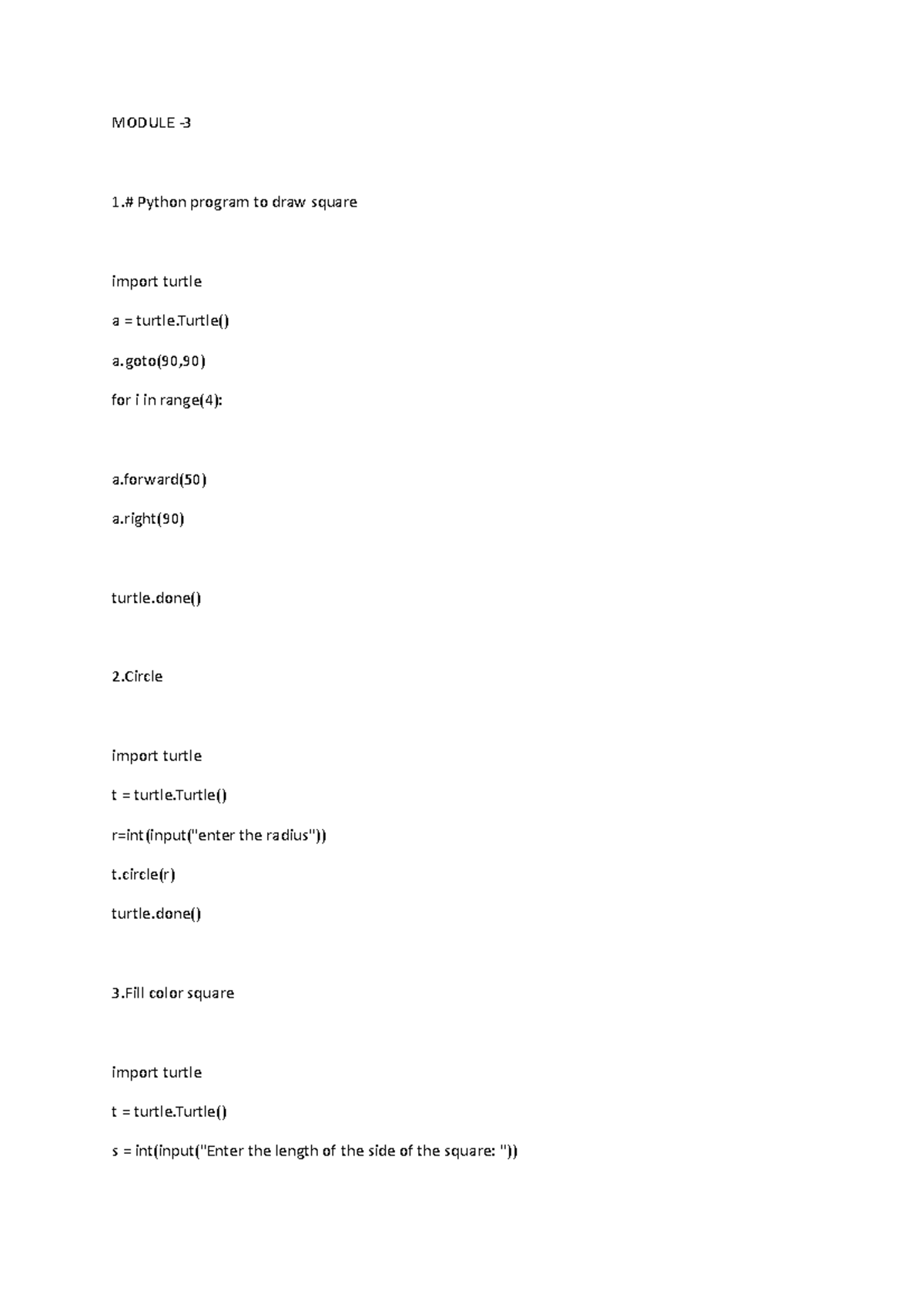 Module 4 Python Module 1 Python Program To Draw Square Import Turtle A Turtlea9090 2971