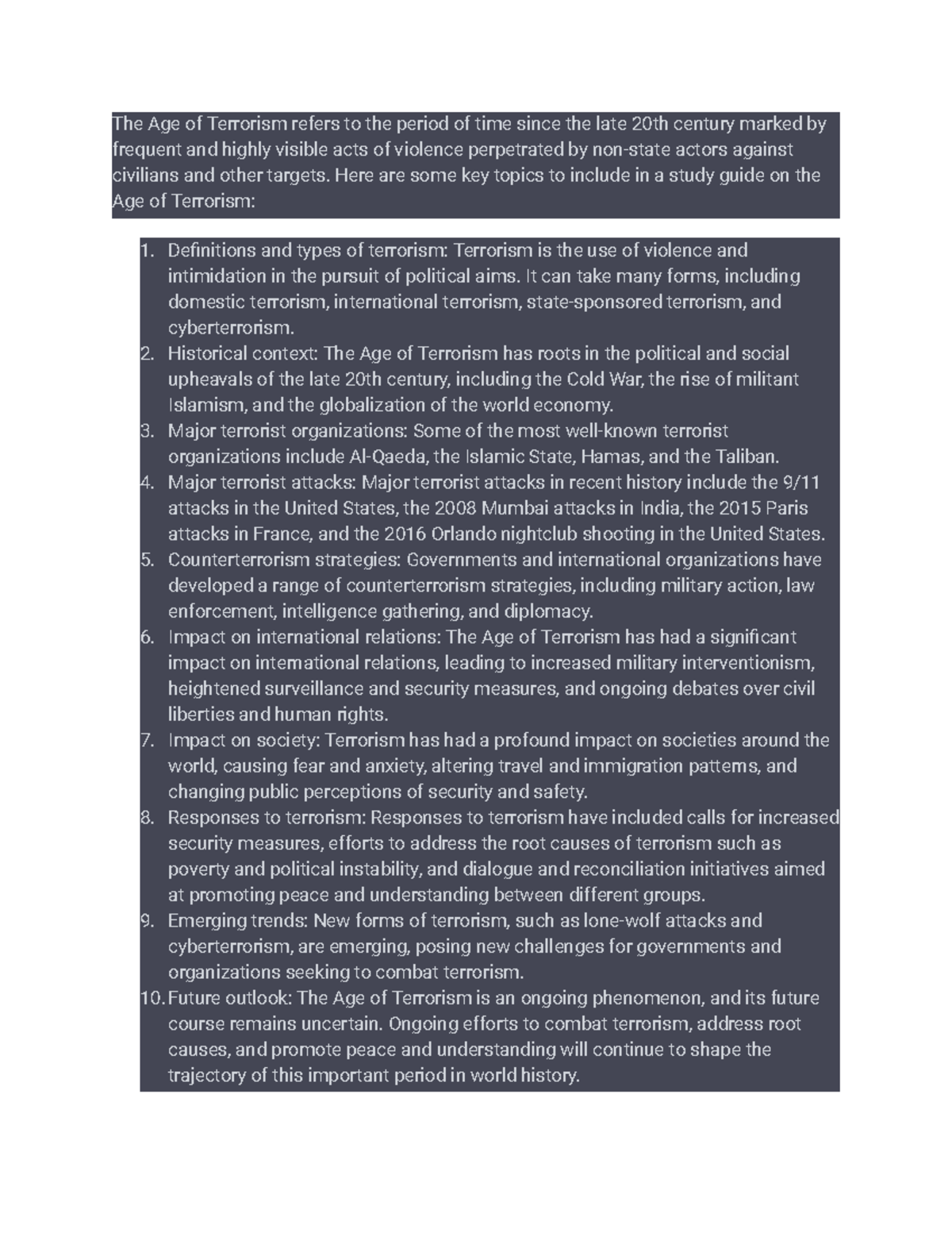 The Age of Terrorism refers to the period of time since the late 20th ...