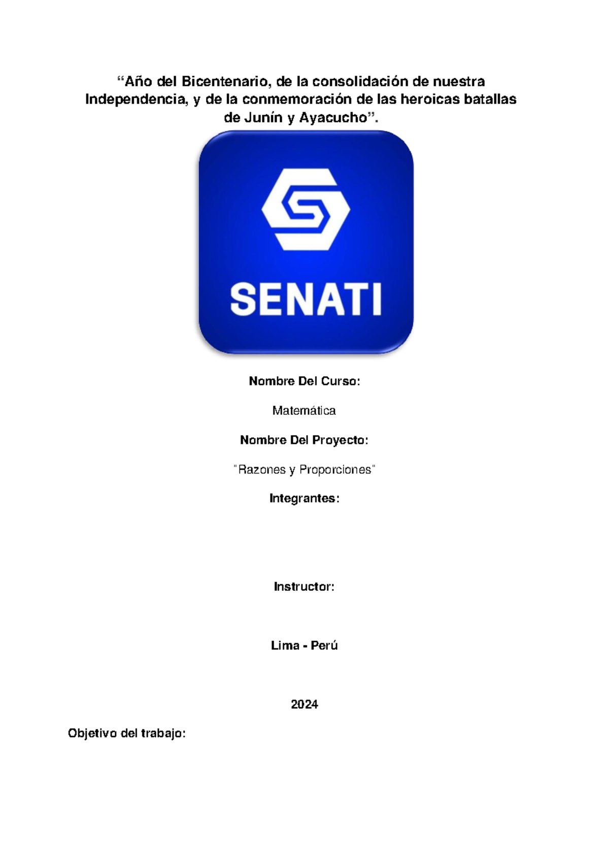 Senati Entregable II MATE - “Año del Bicentenario, de la consolidación ...