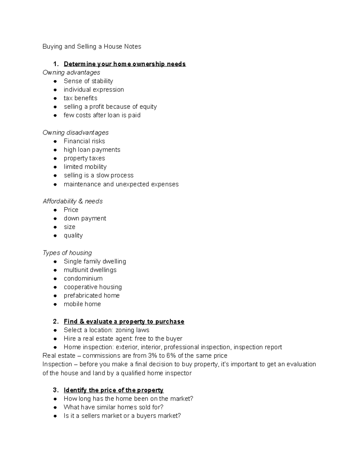 Buying and Selling a House Notes - Buying and Selling a House Notes ...